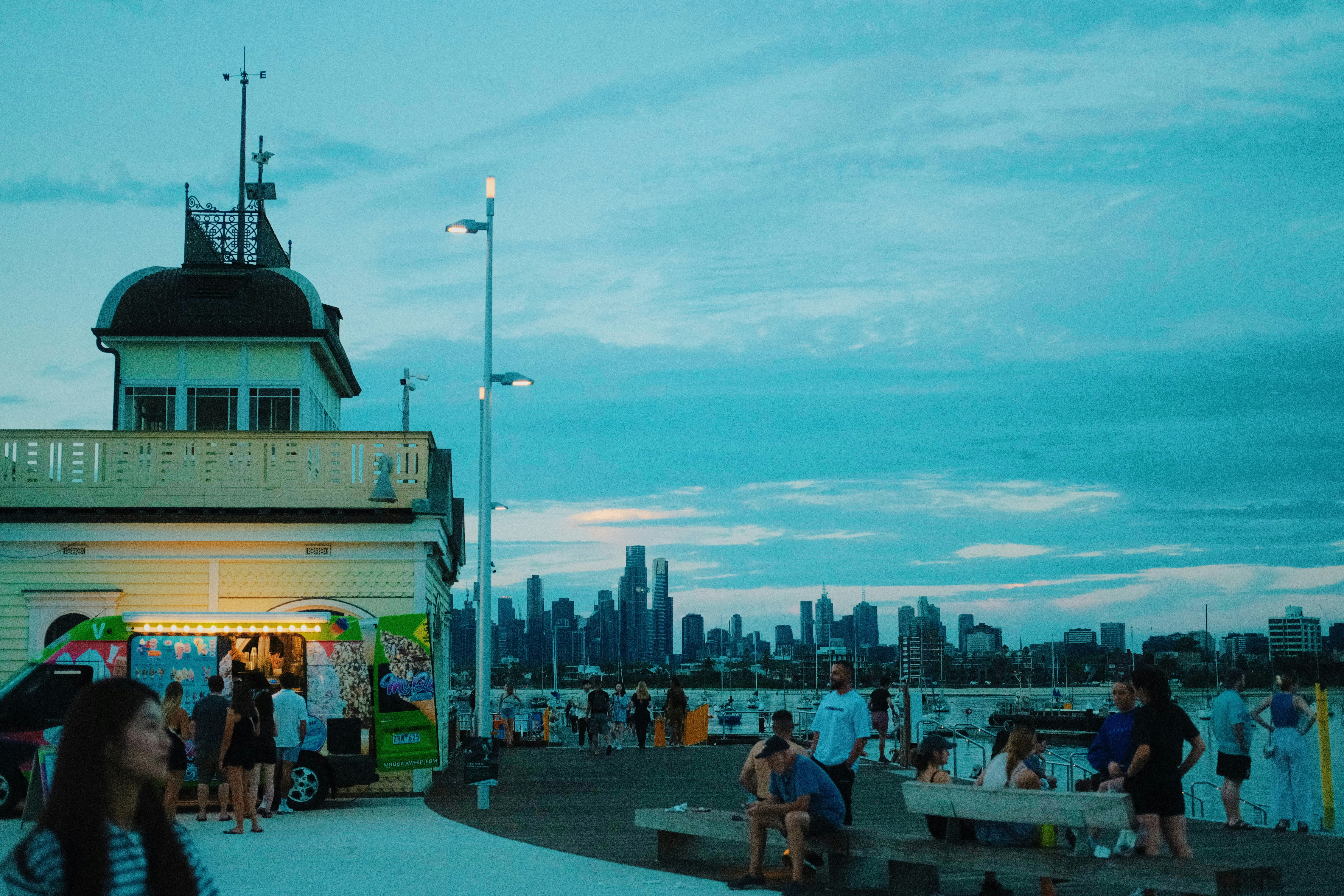 Twilight Gatherings by the Urban Waterfront