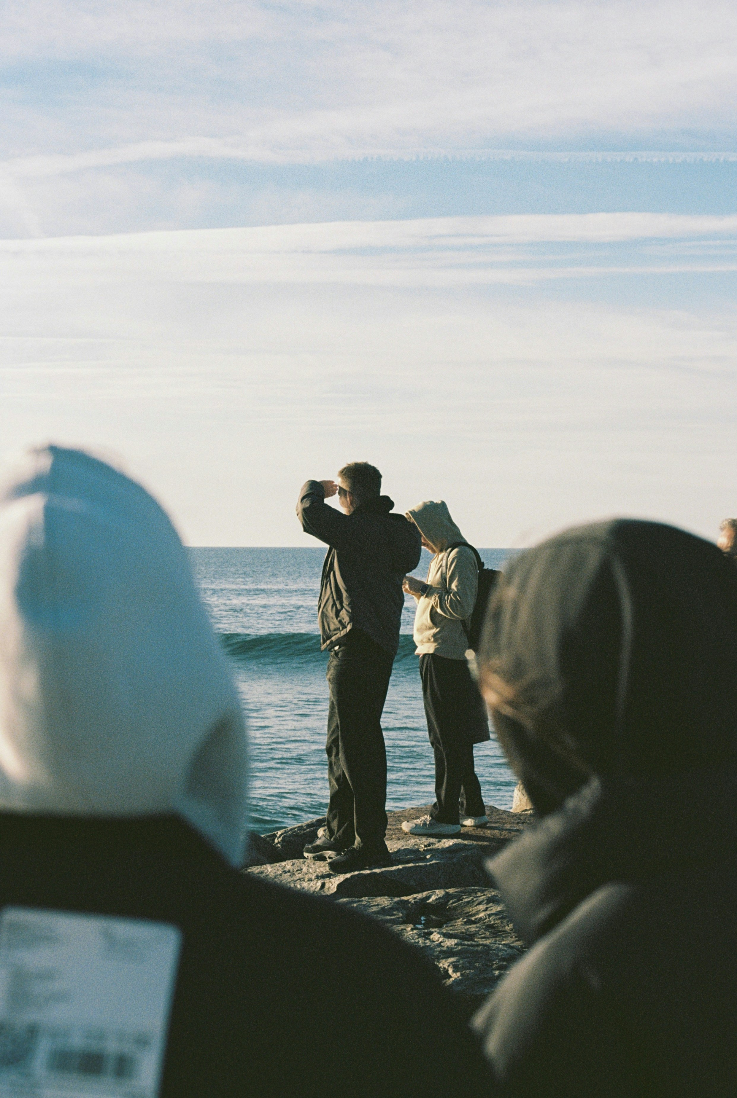 Horizon in Focus: Friends On a Wind-Swept Rocky Shore