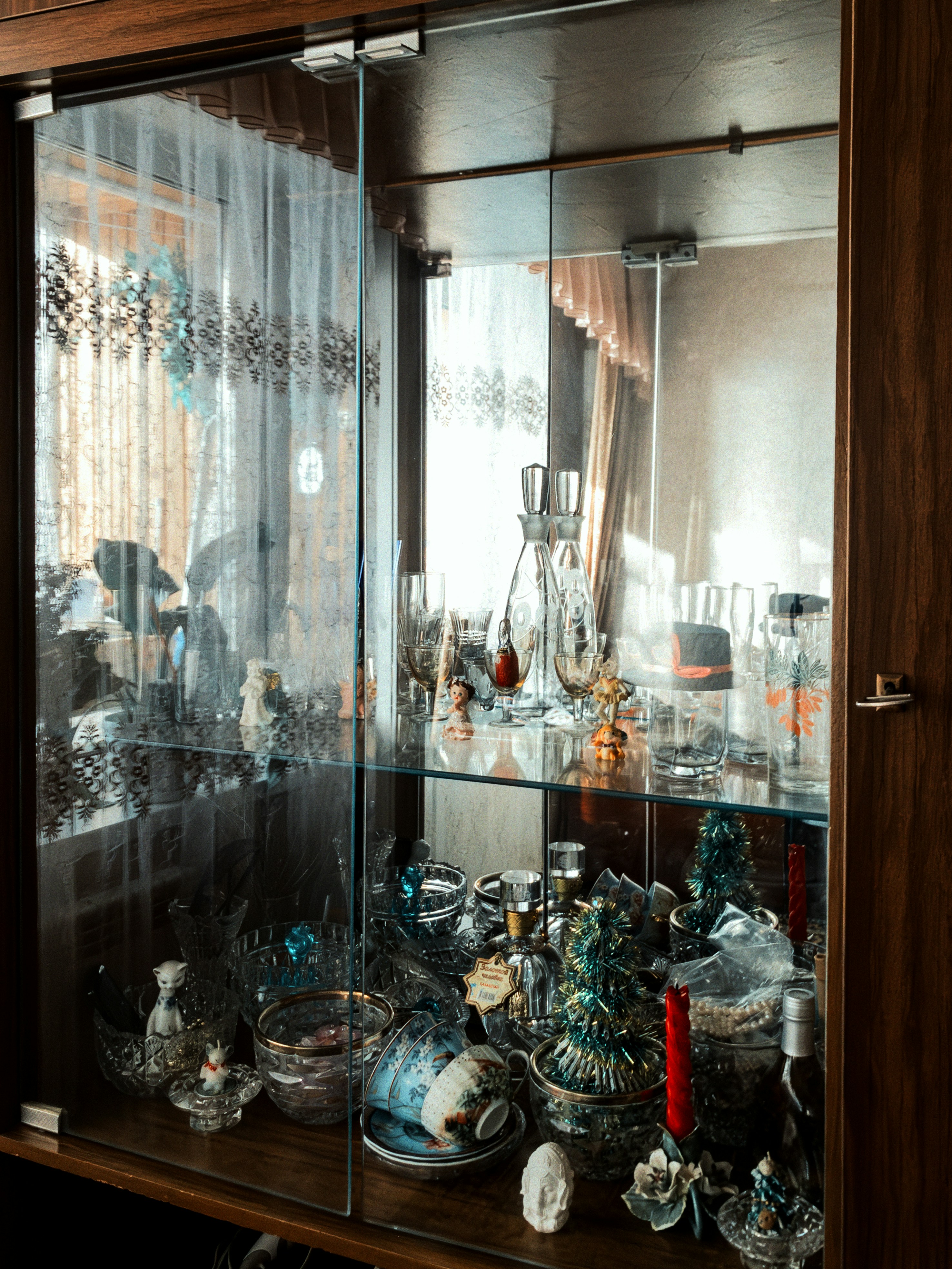 Glittering treasures in a glass-front cabinet