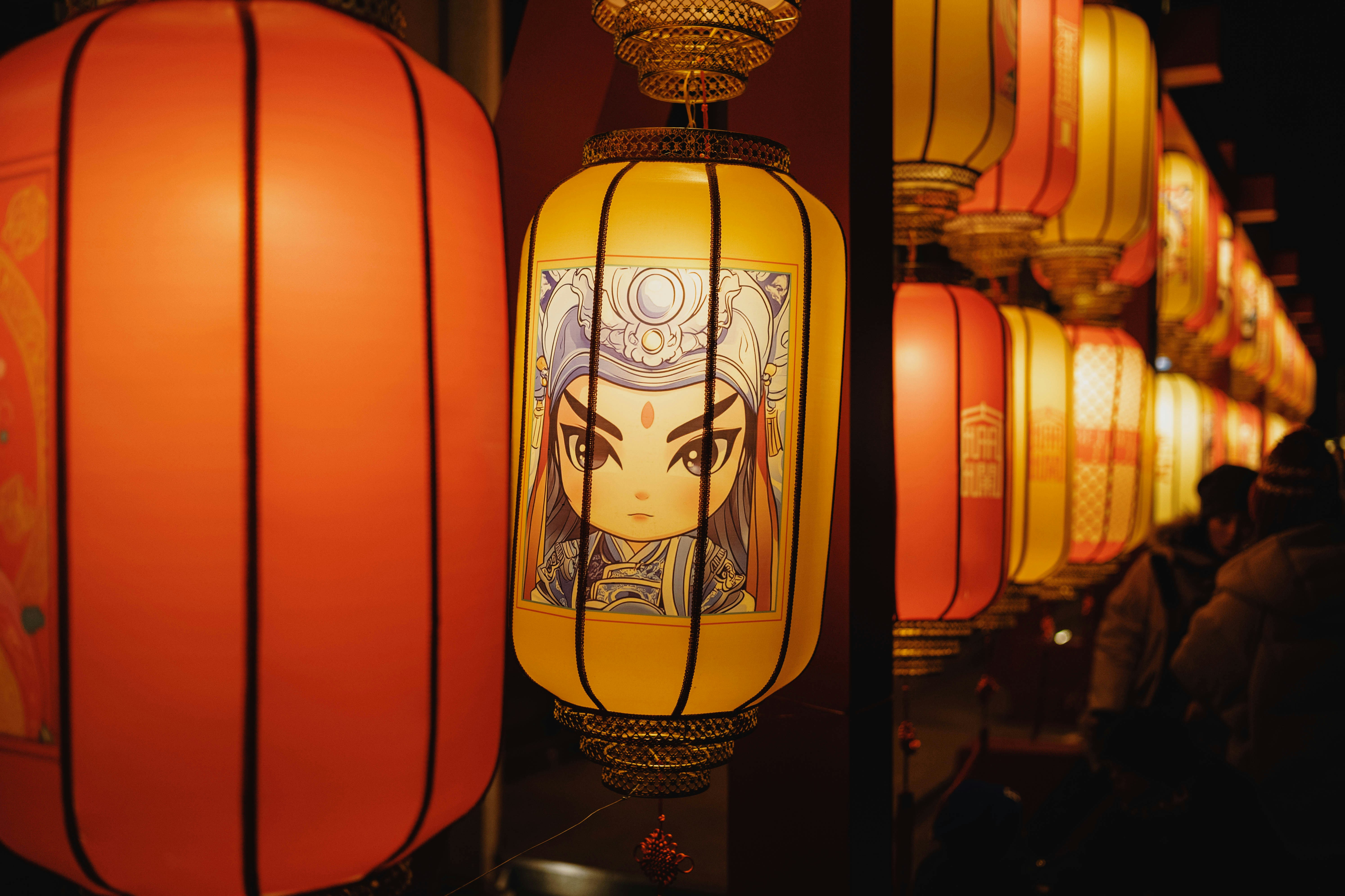 Lantern Portrait: A Bright Gaze Between Red and Amber