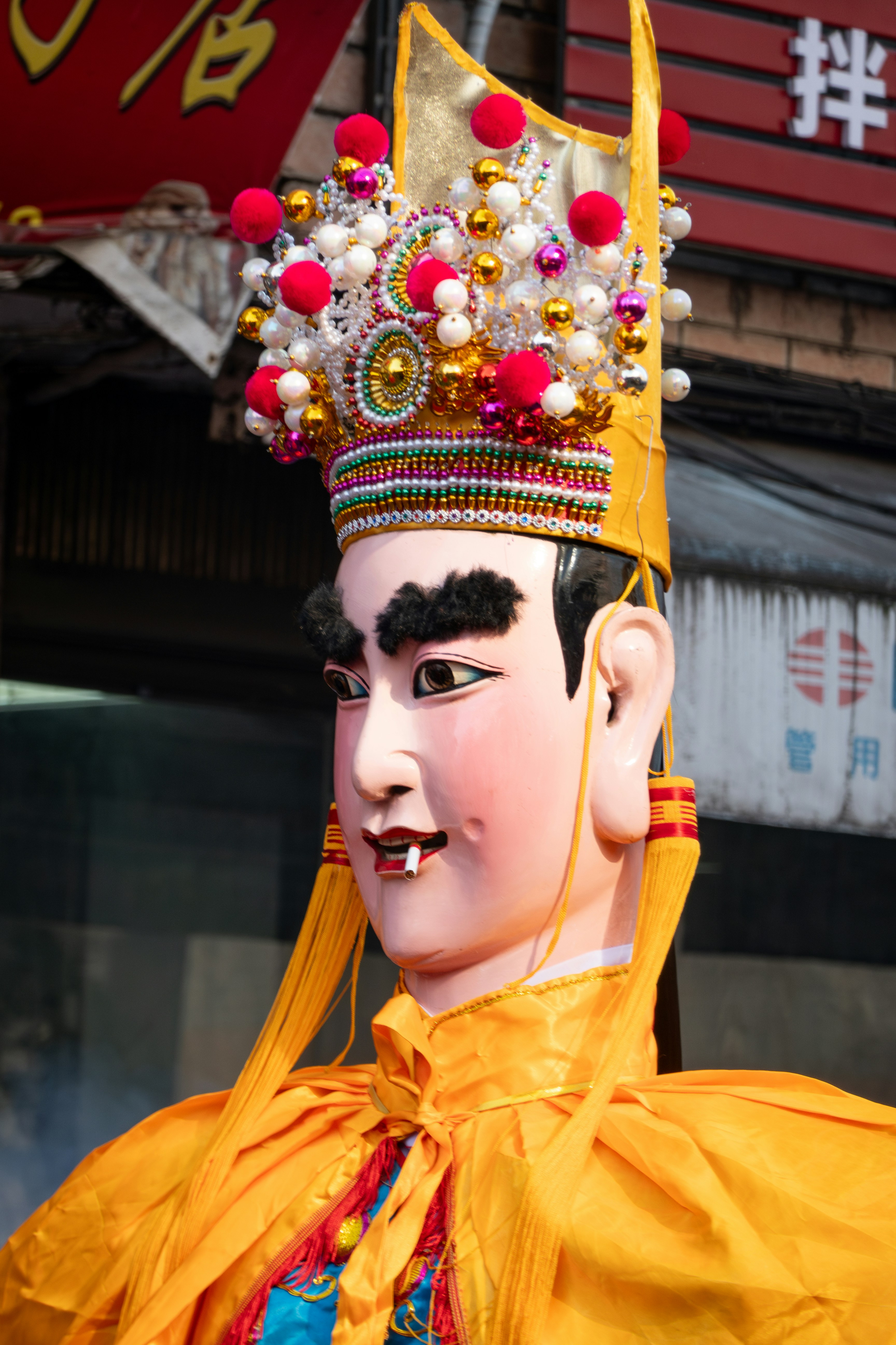 Crowned in Color: The Enchanted Mask of Golden Ornaments