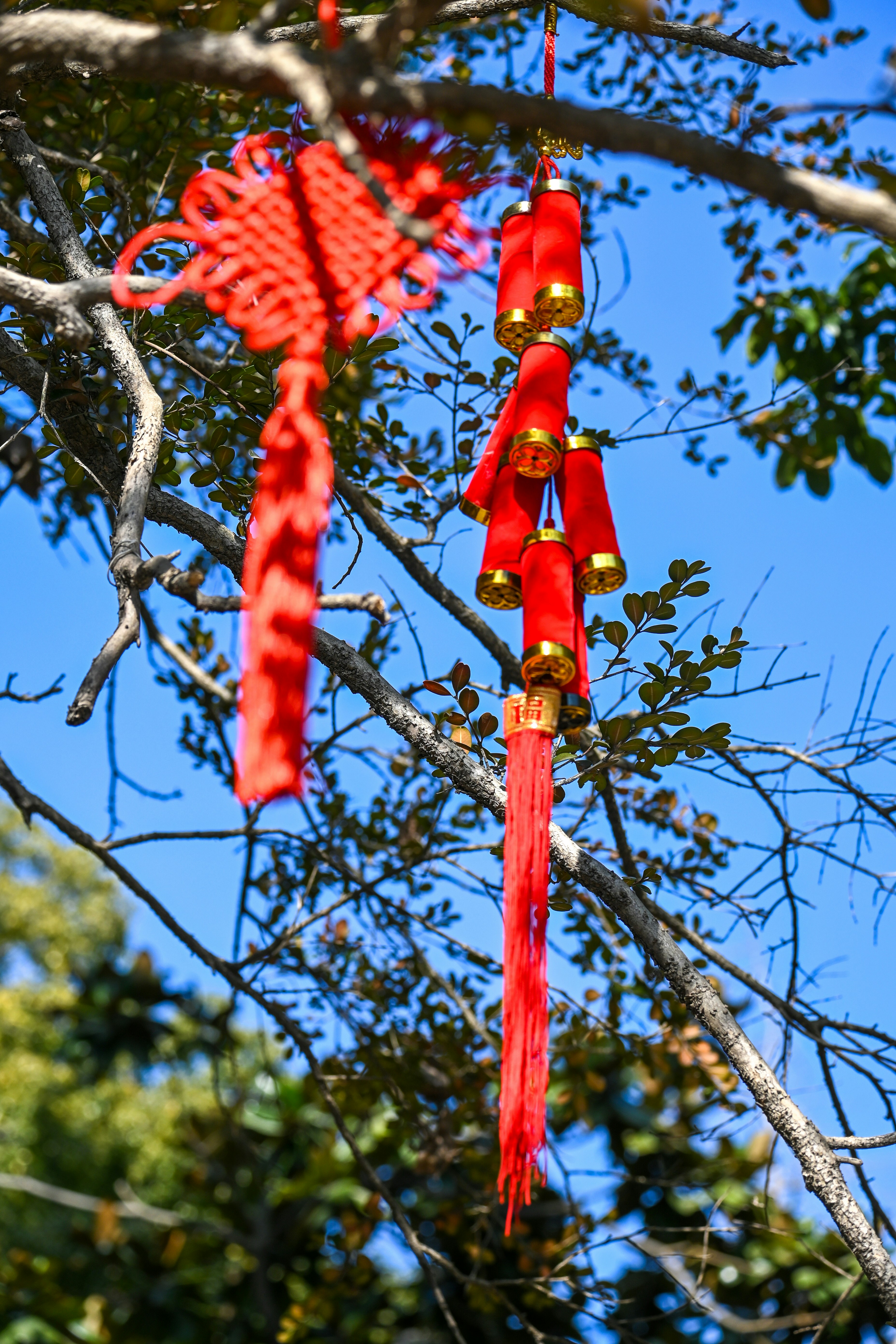 Red Lantern Cascade Against a Blue Sky