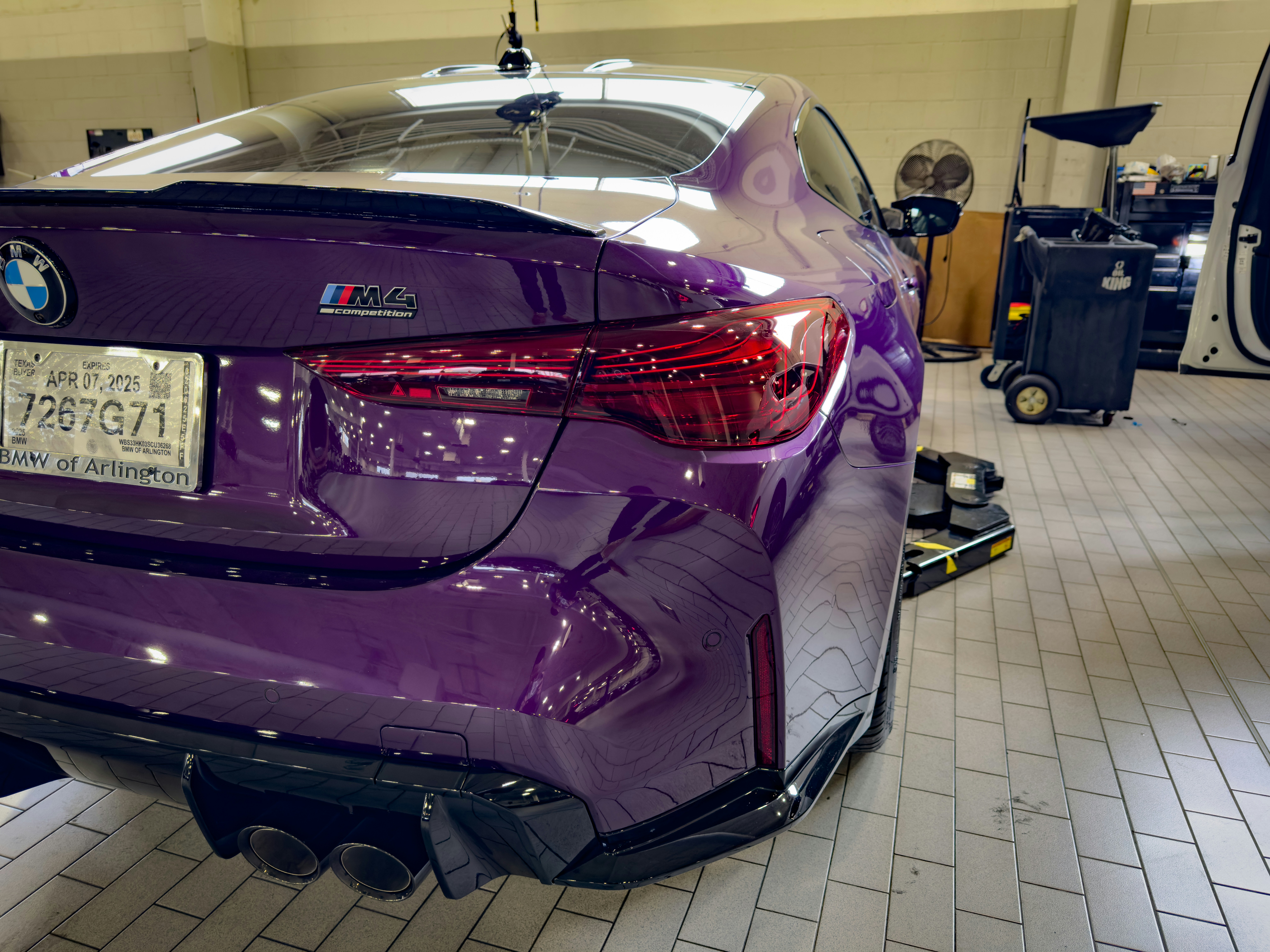 Purple Velocity: BMW M4's Bold Finish in a Quiet Service Bay