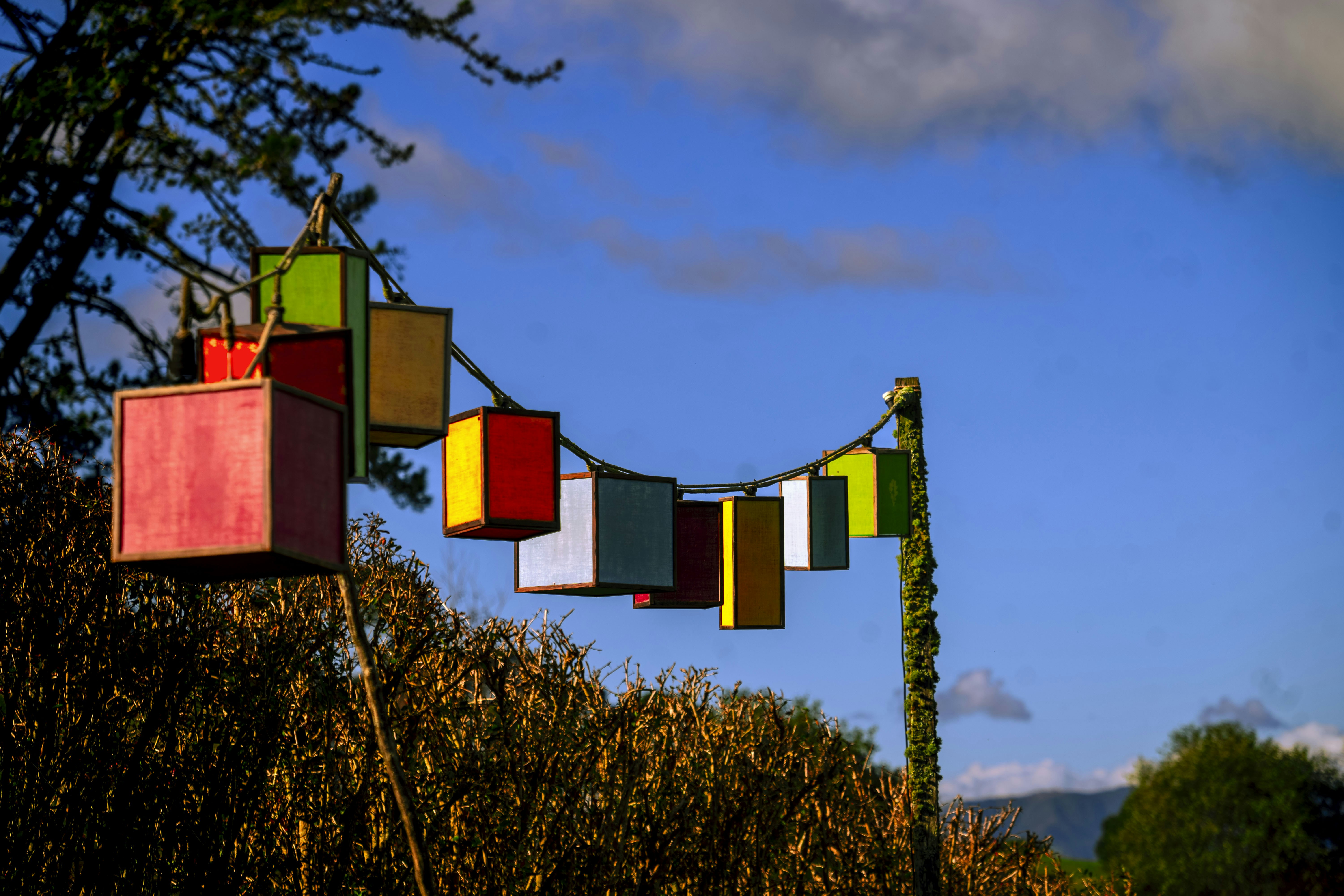 Vibrant Lanterns Against a Cerulean Sky