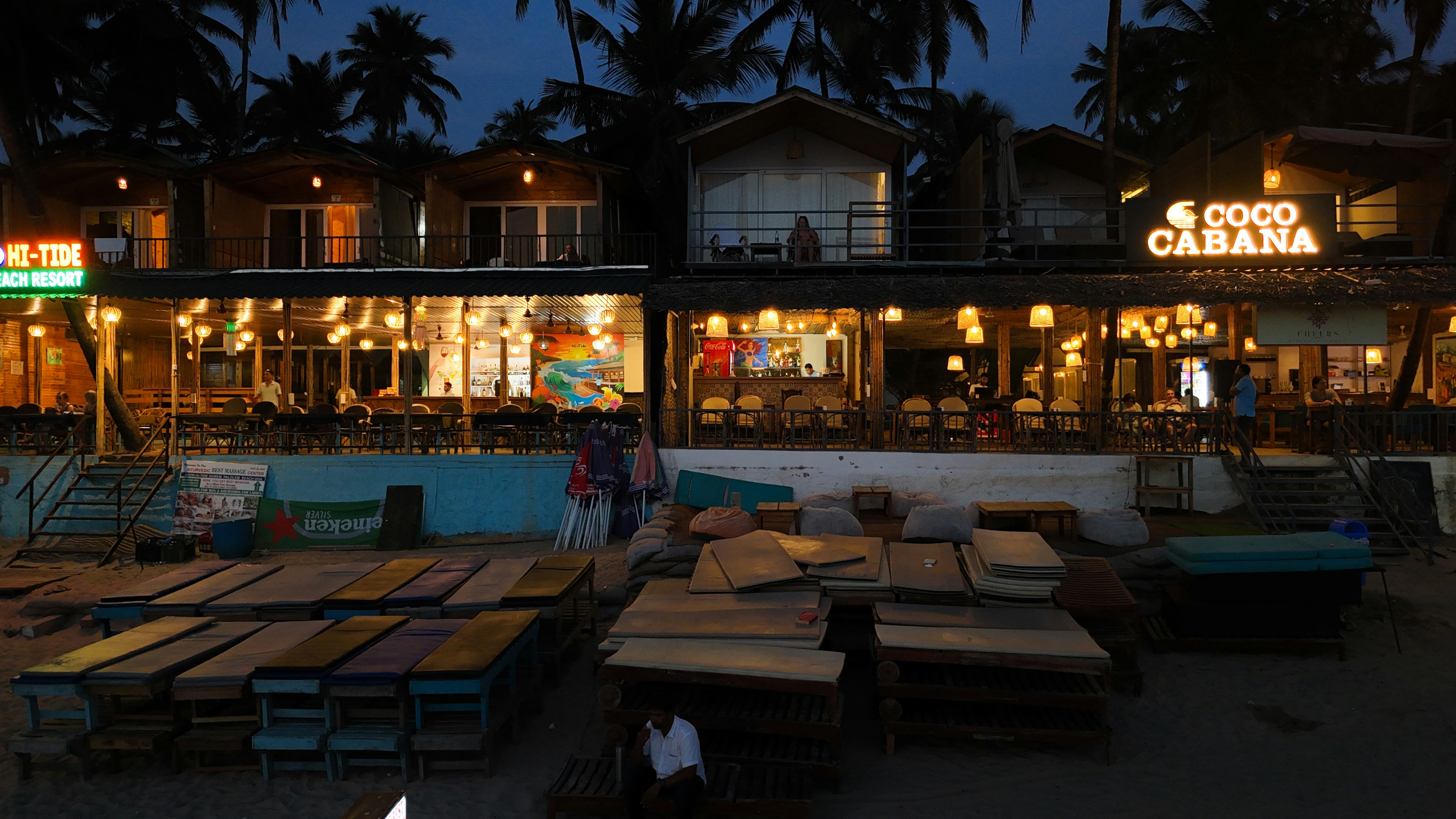Palolem Beach, South Goa | A group of tables sitting on top of a sandy beach