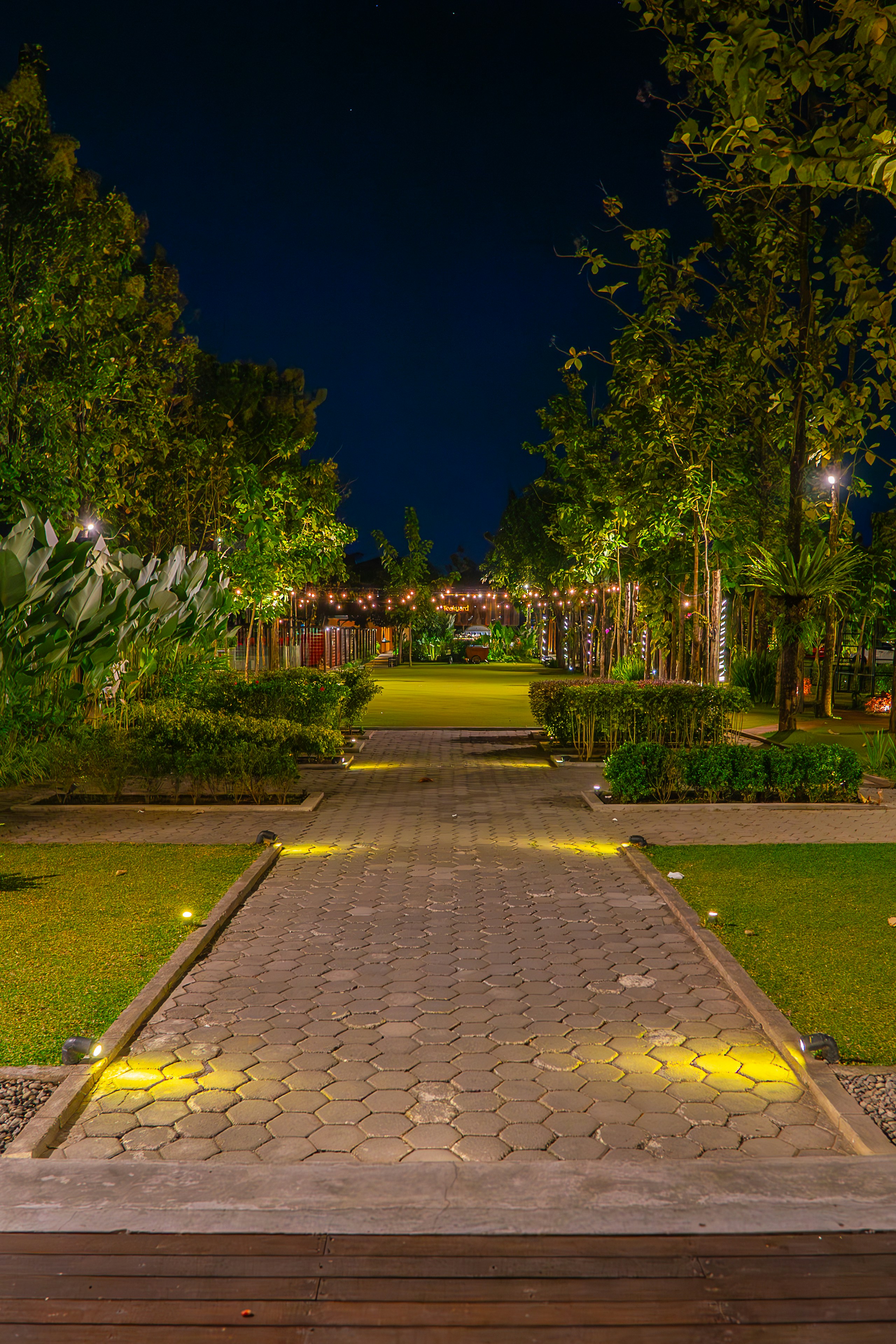 A walkway lit up at night in a park photo – Free Grandis barn Image on ...