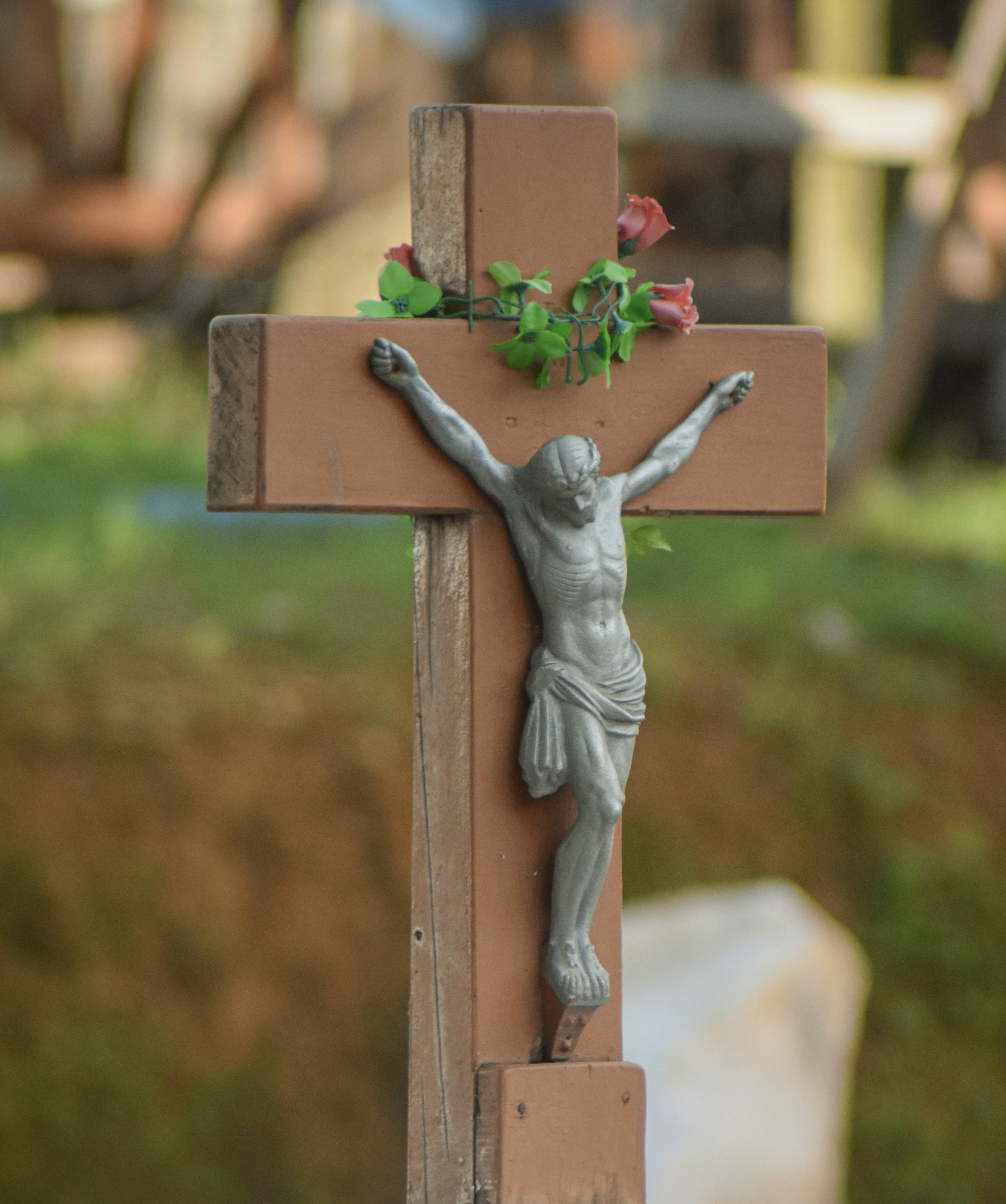 Cruciform Shrine: A Rose-Topped Christ Amid Weathered Wood