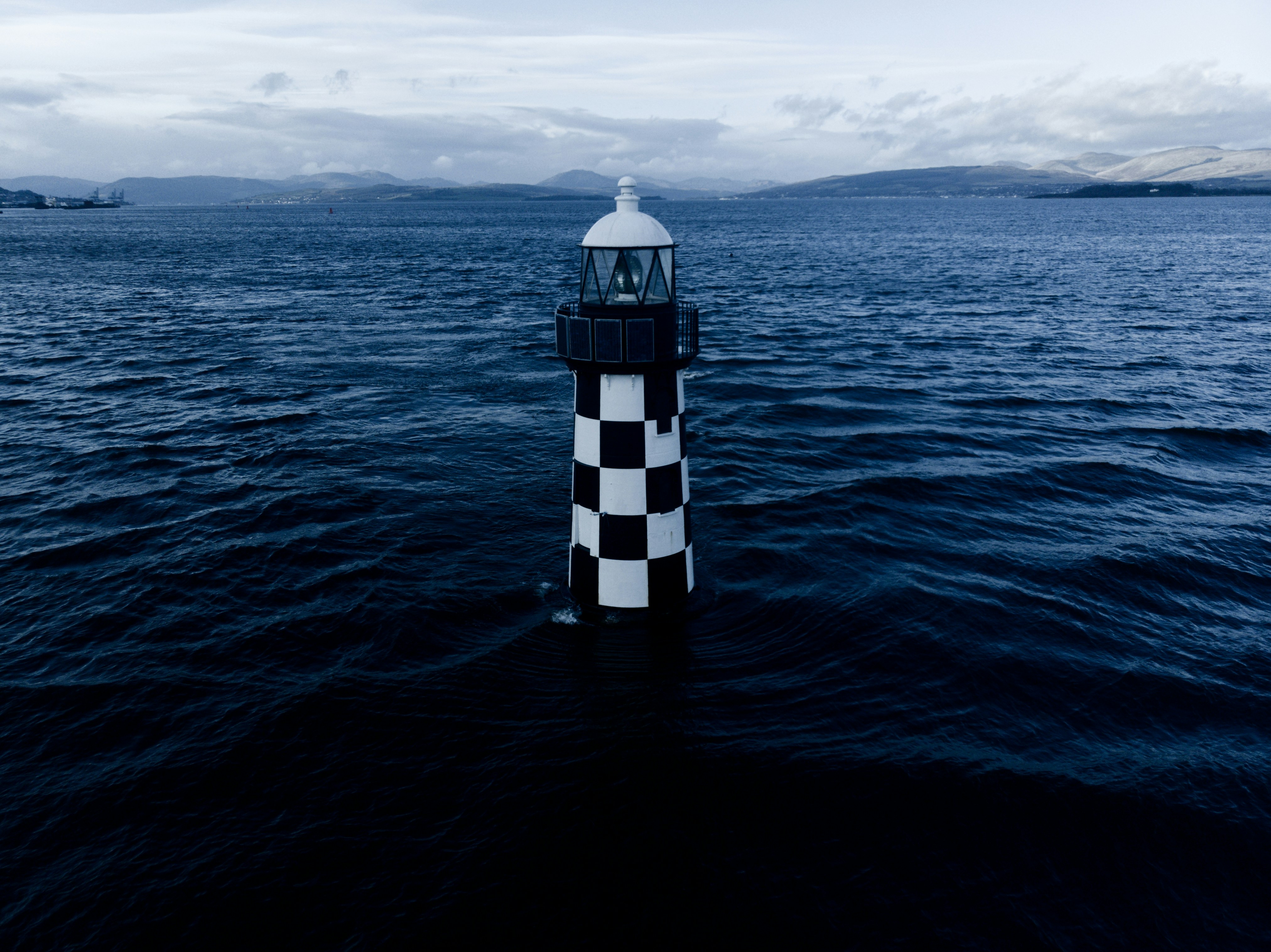 Checkerboard Sentinel Amidst Rolling Waves