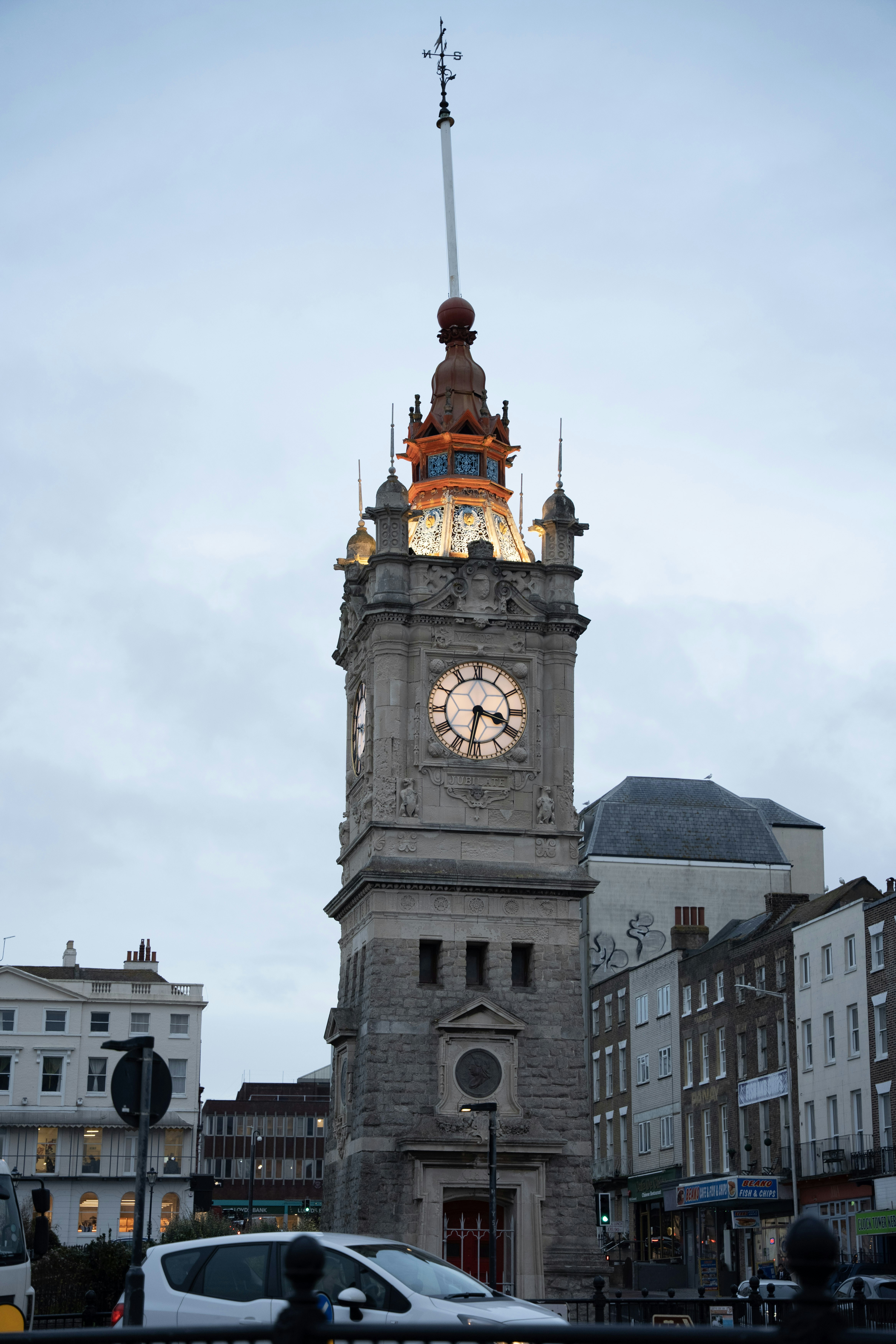 Clock Tower Crowned with Neon Sunset
