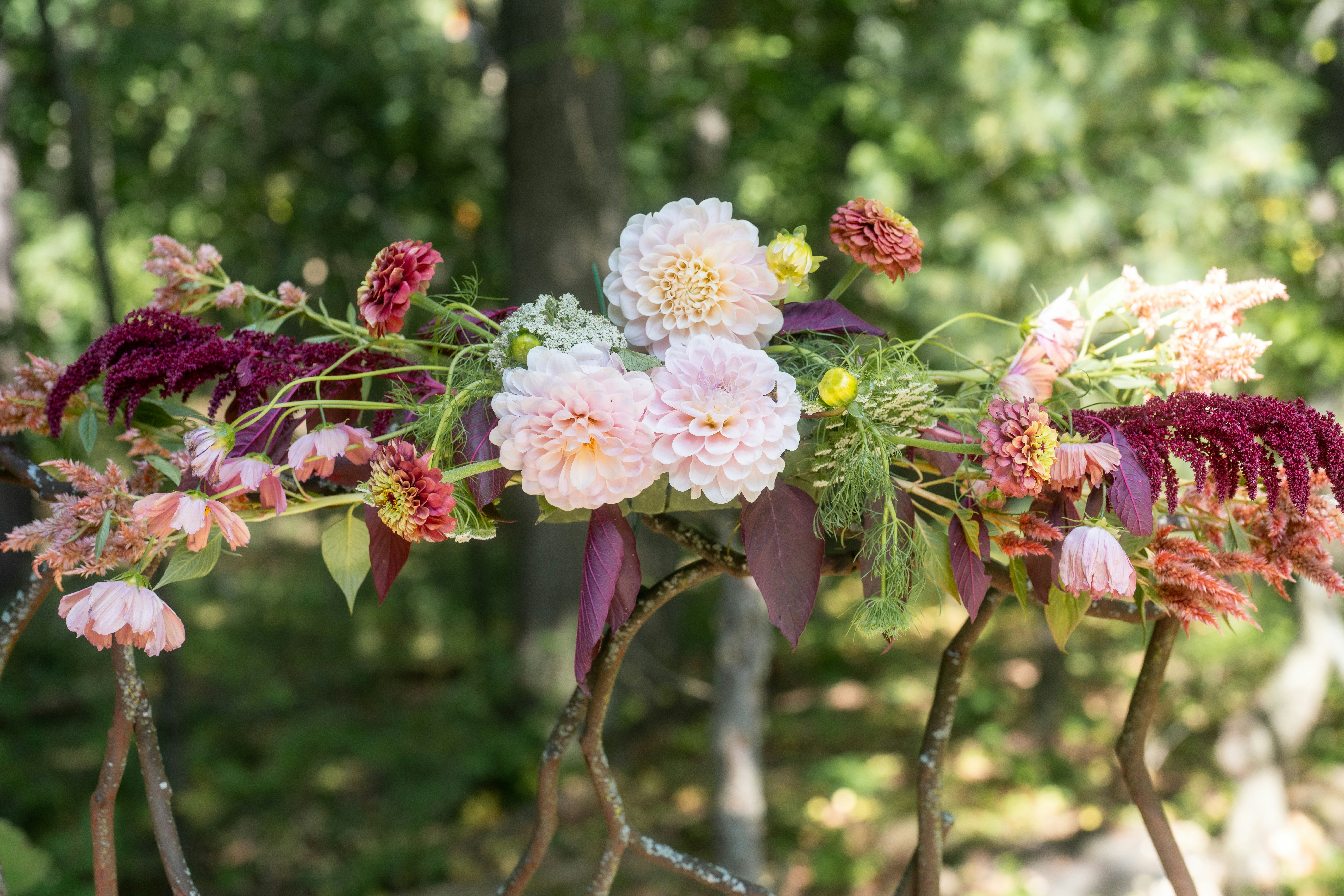 Pastel Bouquet Frame: Garden Blooms on a Rustic Rail