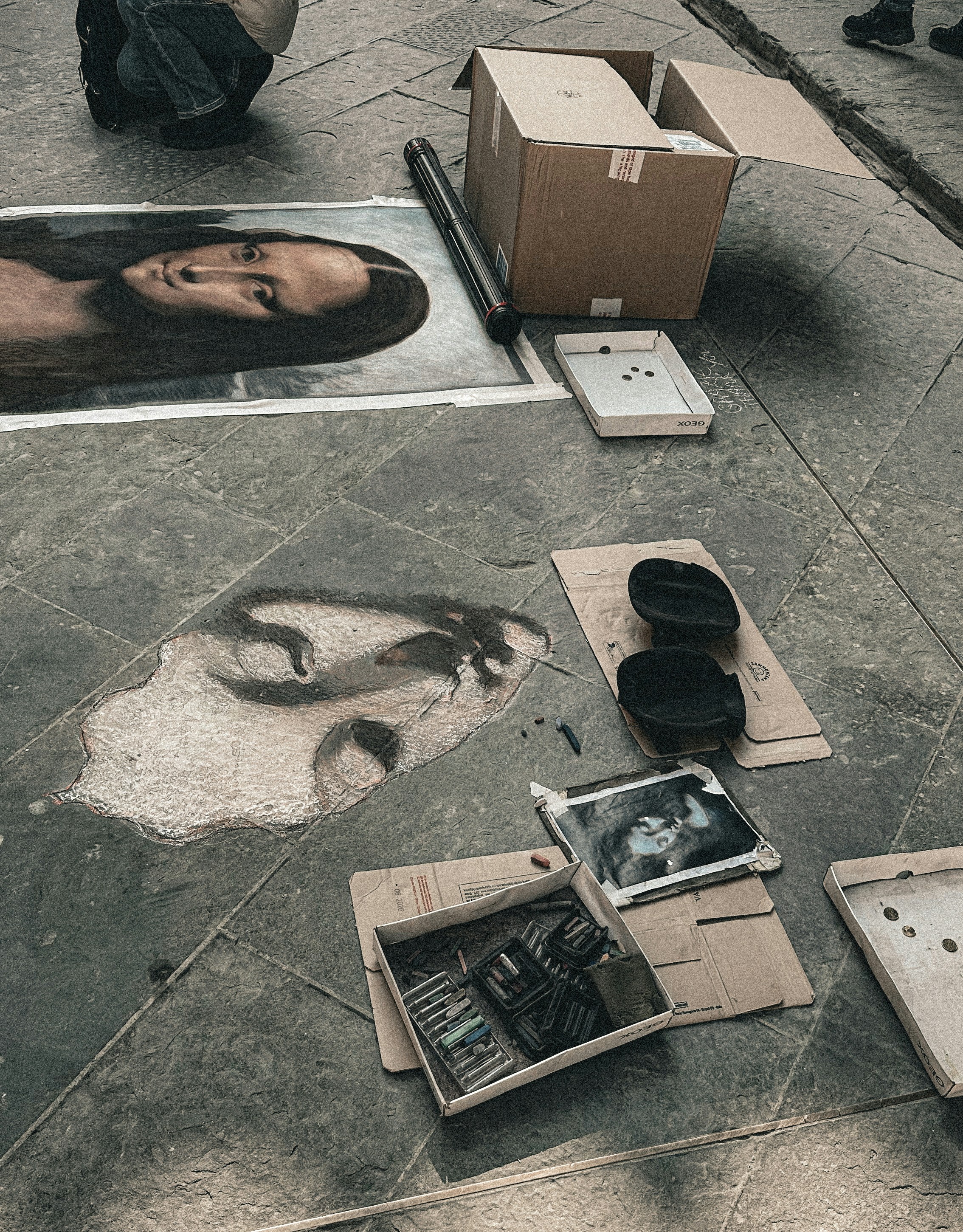 Chalked Mona Lisa on the City Stone: A Street Studio Moment