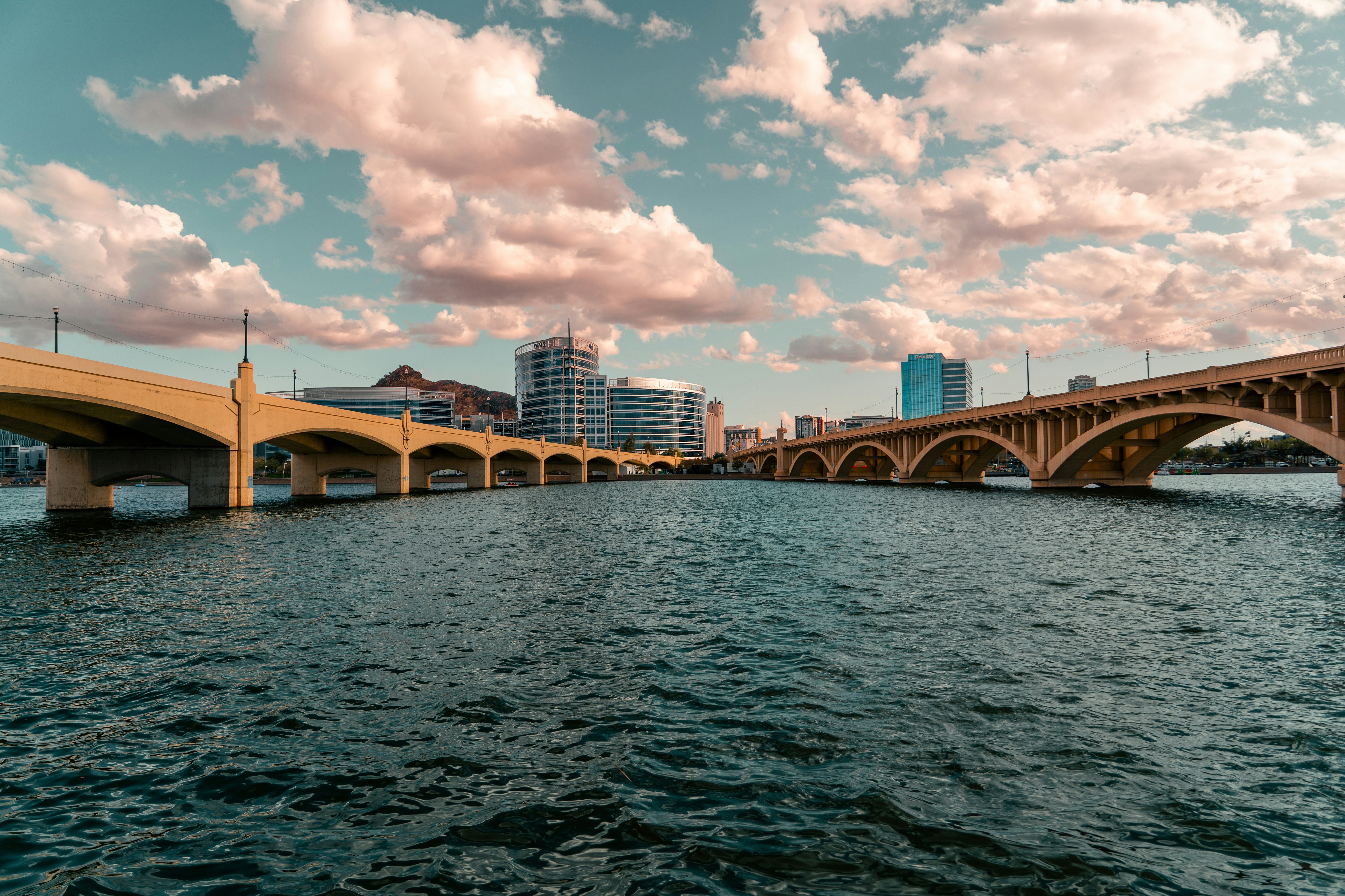 A large bridge over a large body of water