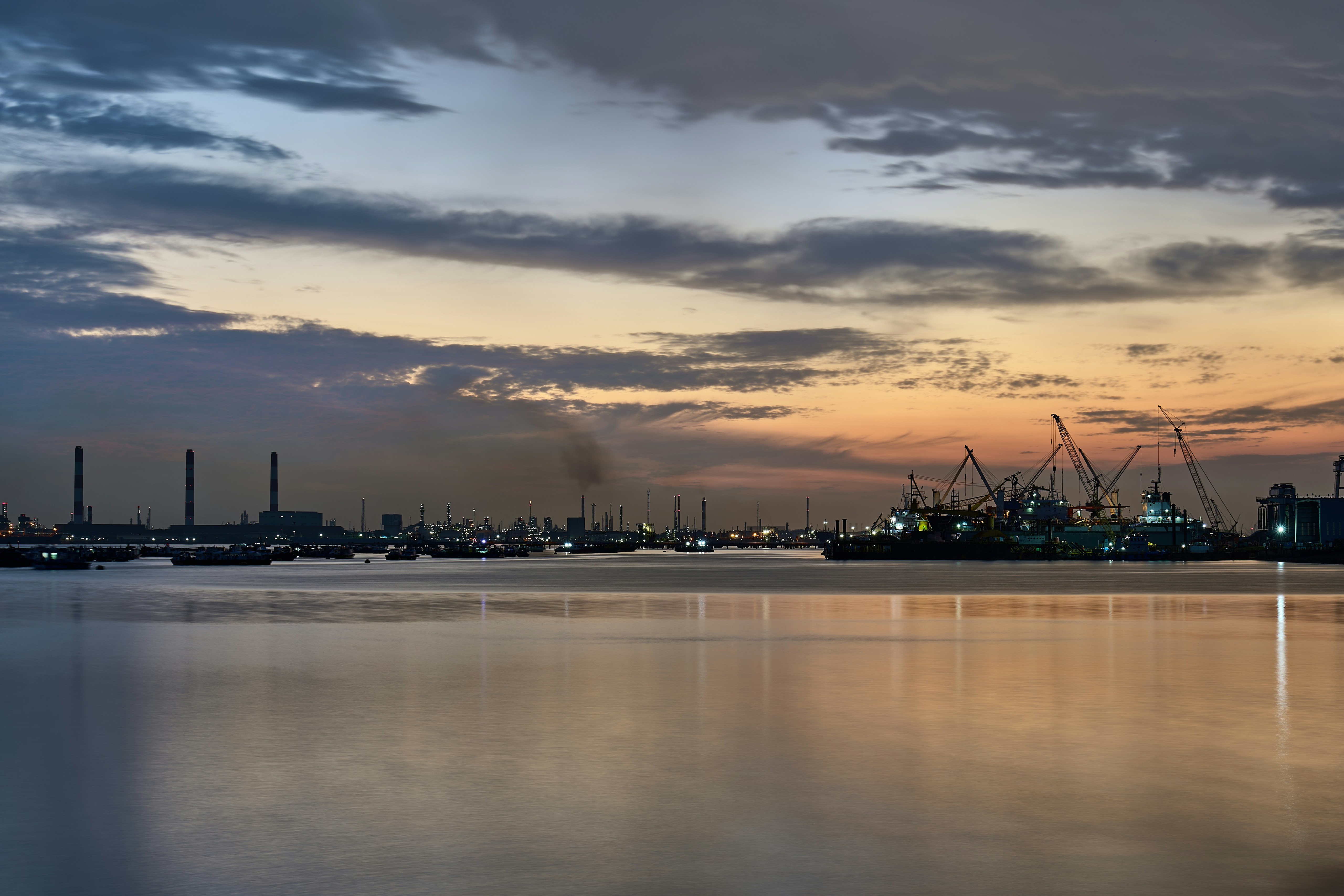 Twilight Reflections at the Industrial Shore