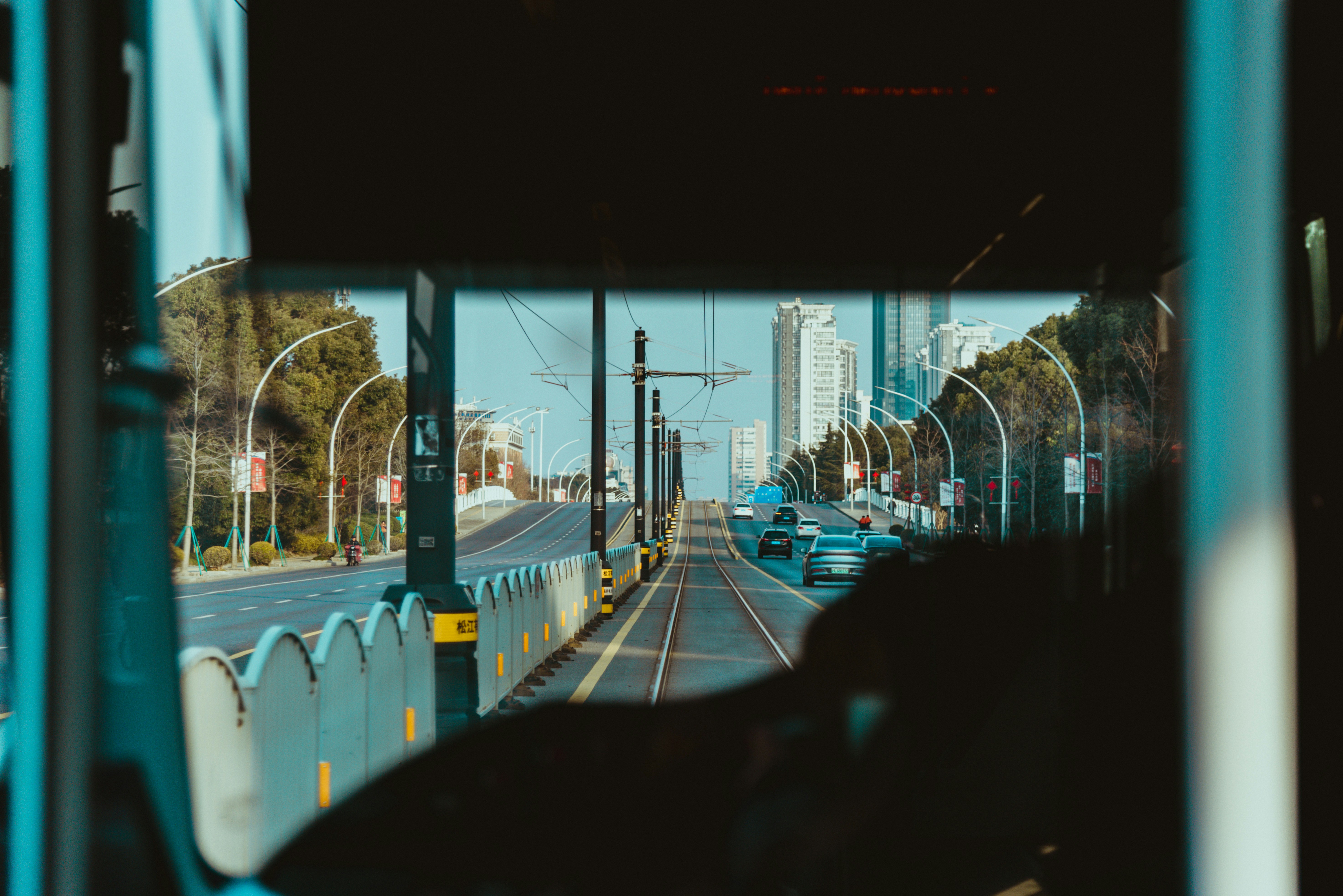 A view of a city street from inside a bus photo – Free Shanghai Image ...
