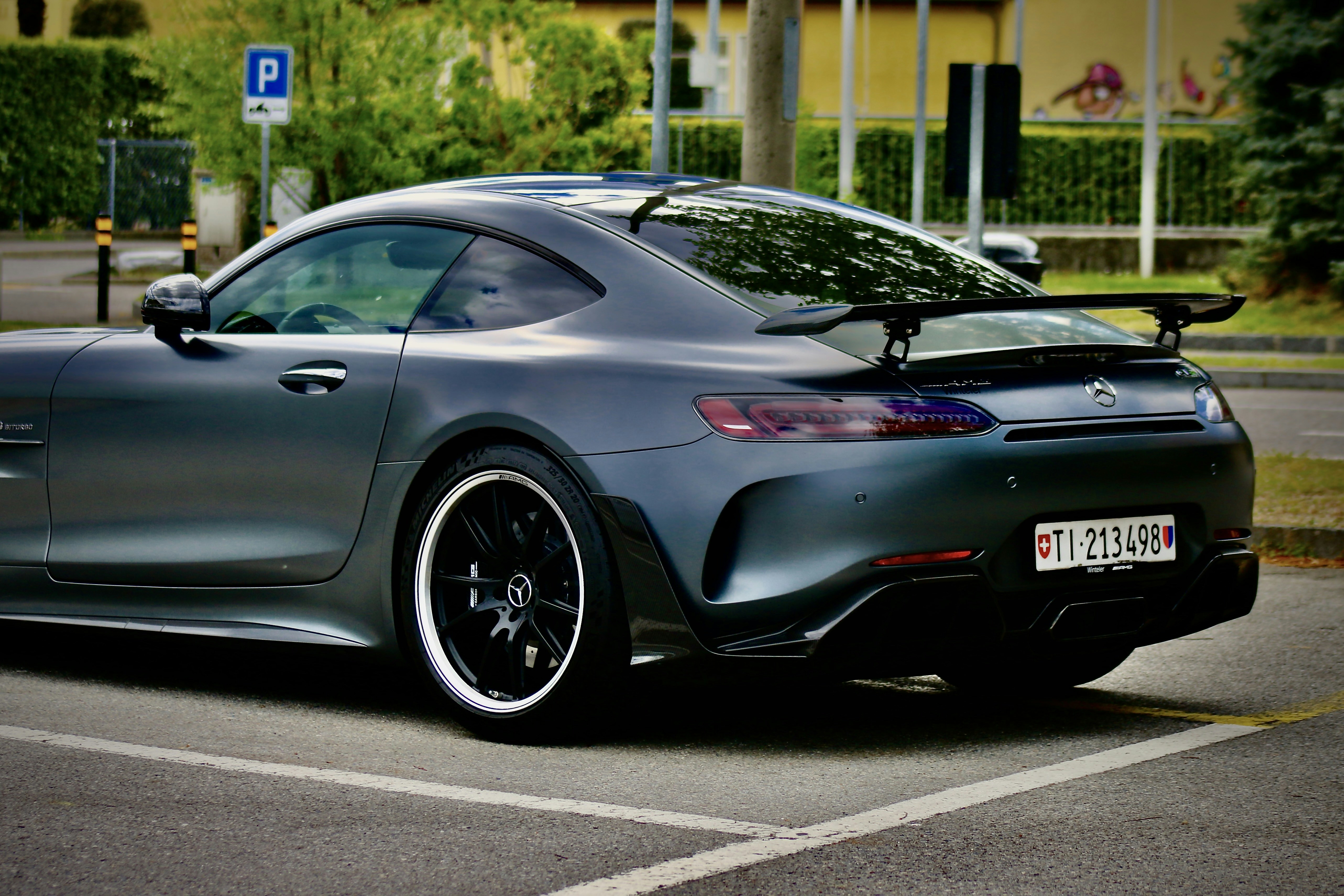 Rear-Quarter Precision: Mercedes-AMG GT Resting in a Quiet Parking Lot