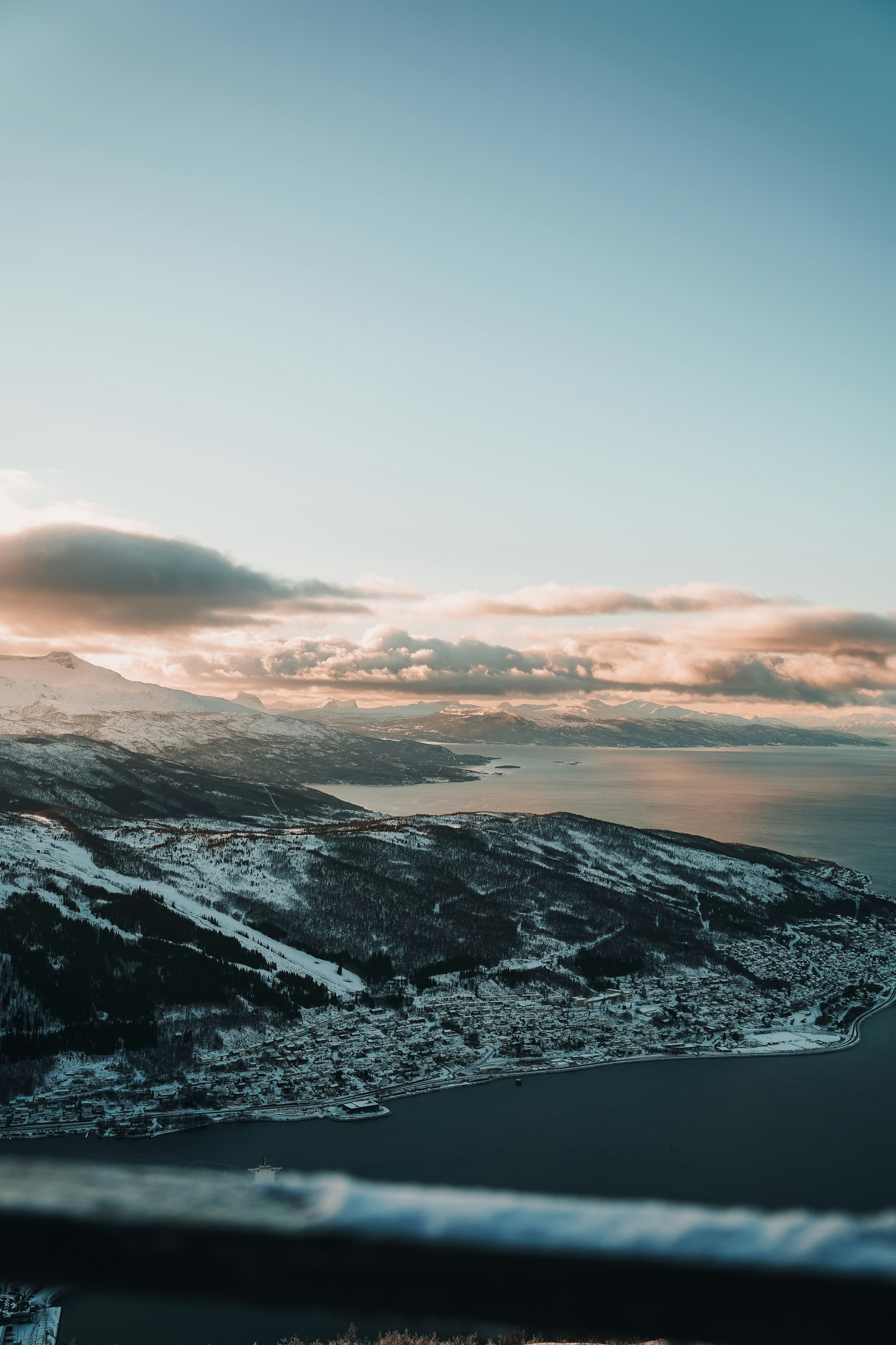 Snowy Fjord Panorama at Sunset
