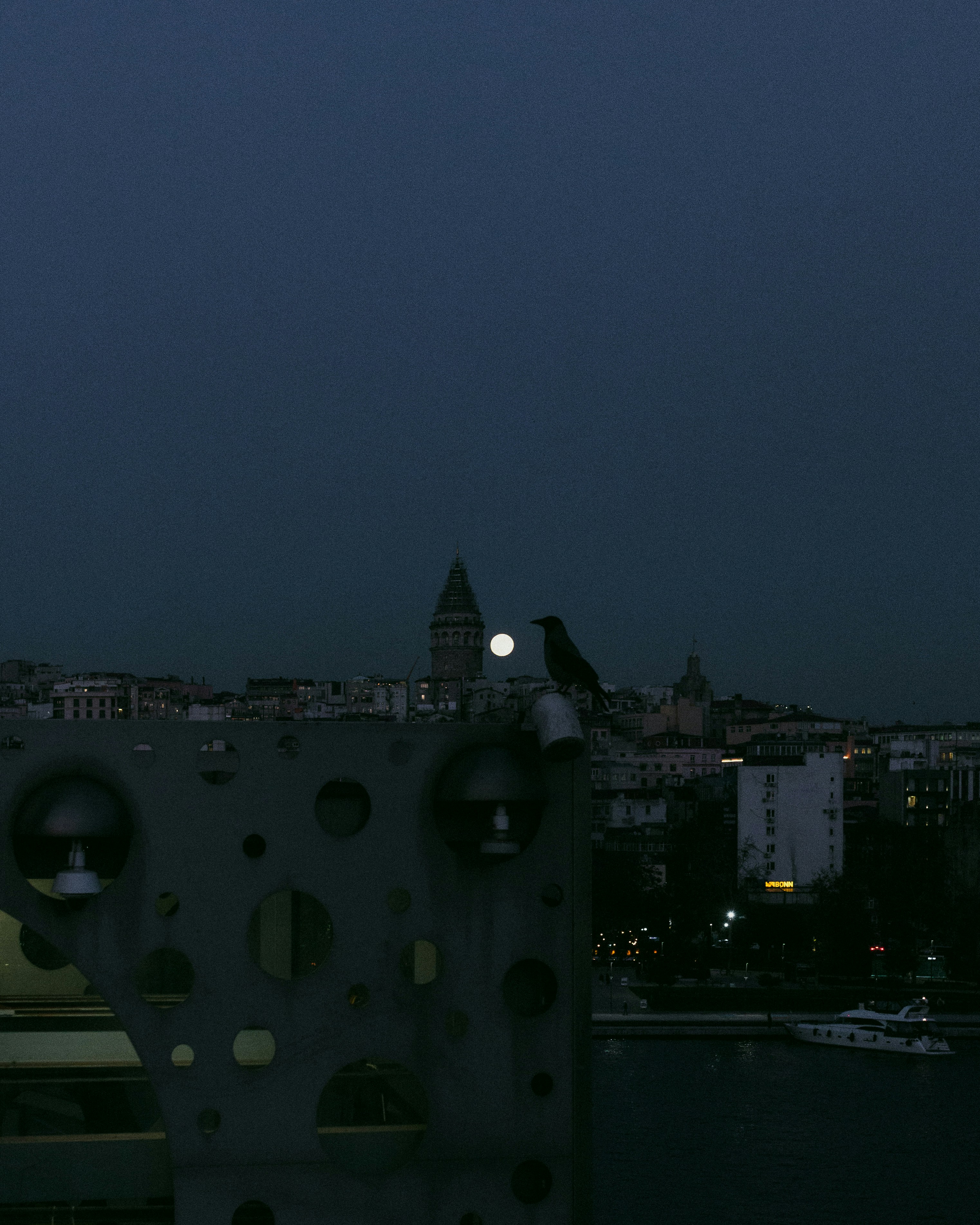 Urban Nocturne with Tower Silhouette