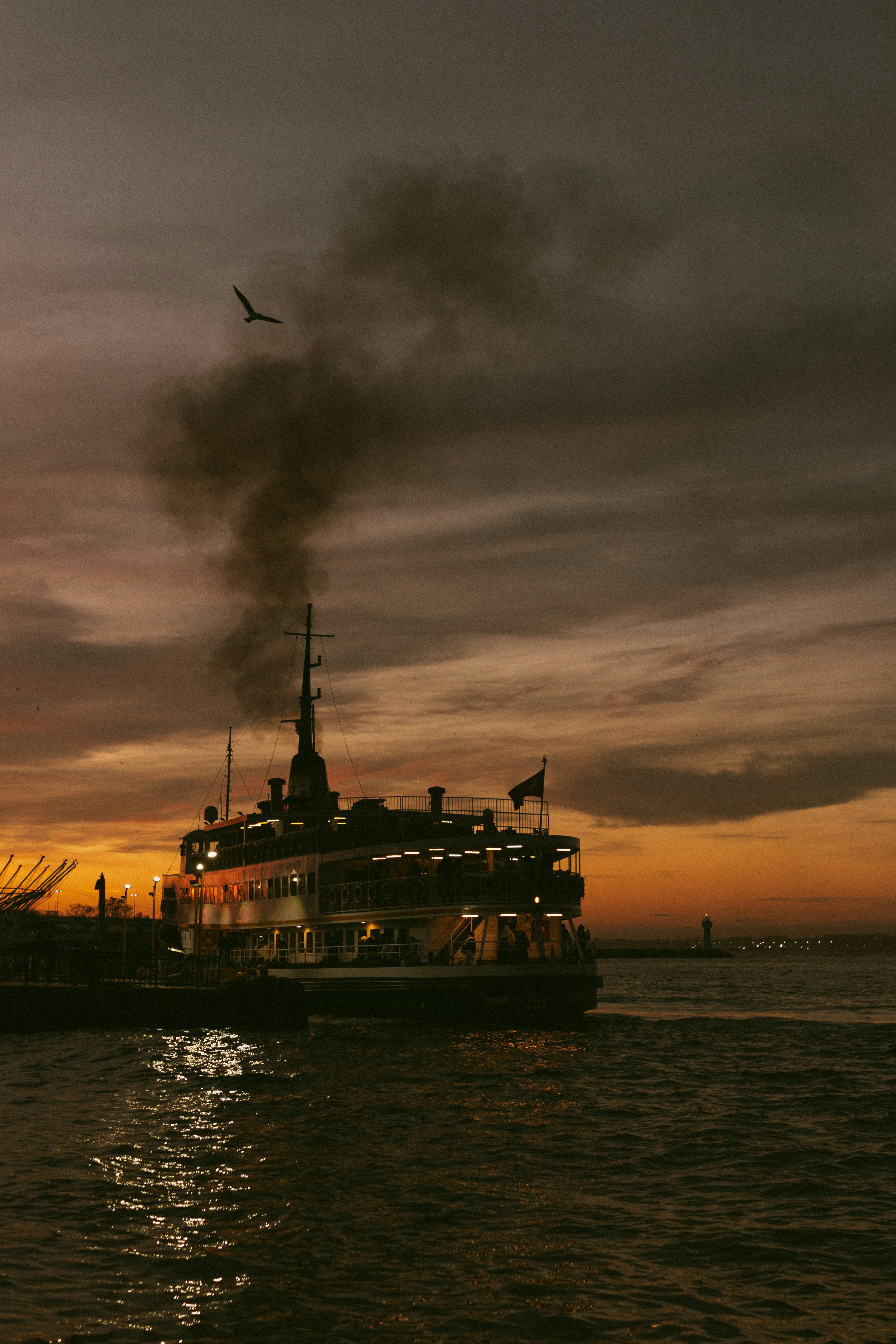 Dusk Steamer: Smoke and Silhouette Against a Quiet Horizon