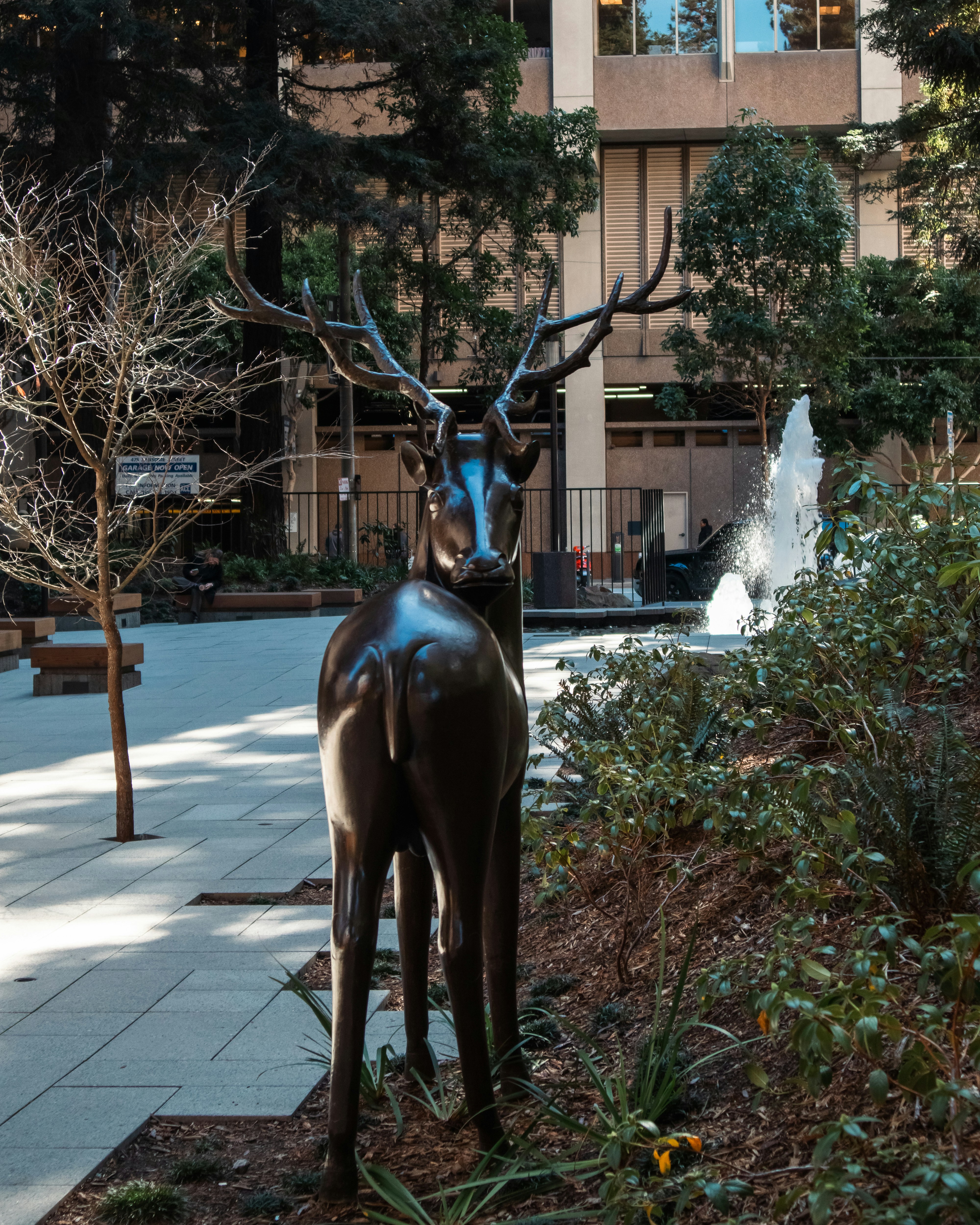 Bronze Stag Amid Urban Quiet