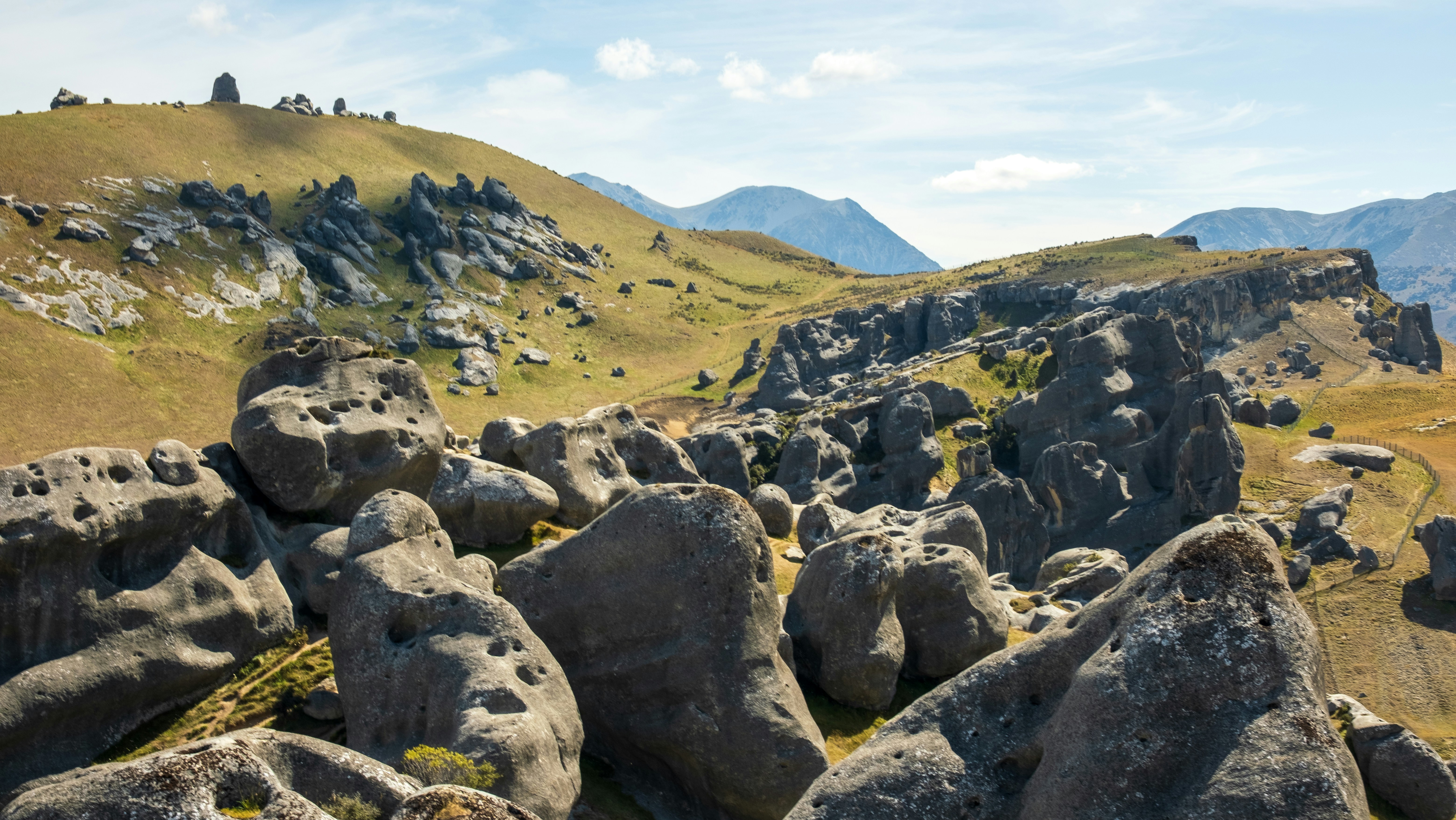 Looking south at ancient limestone rocks in Kura Tawhiti in New Zealand