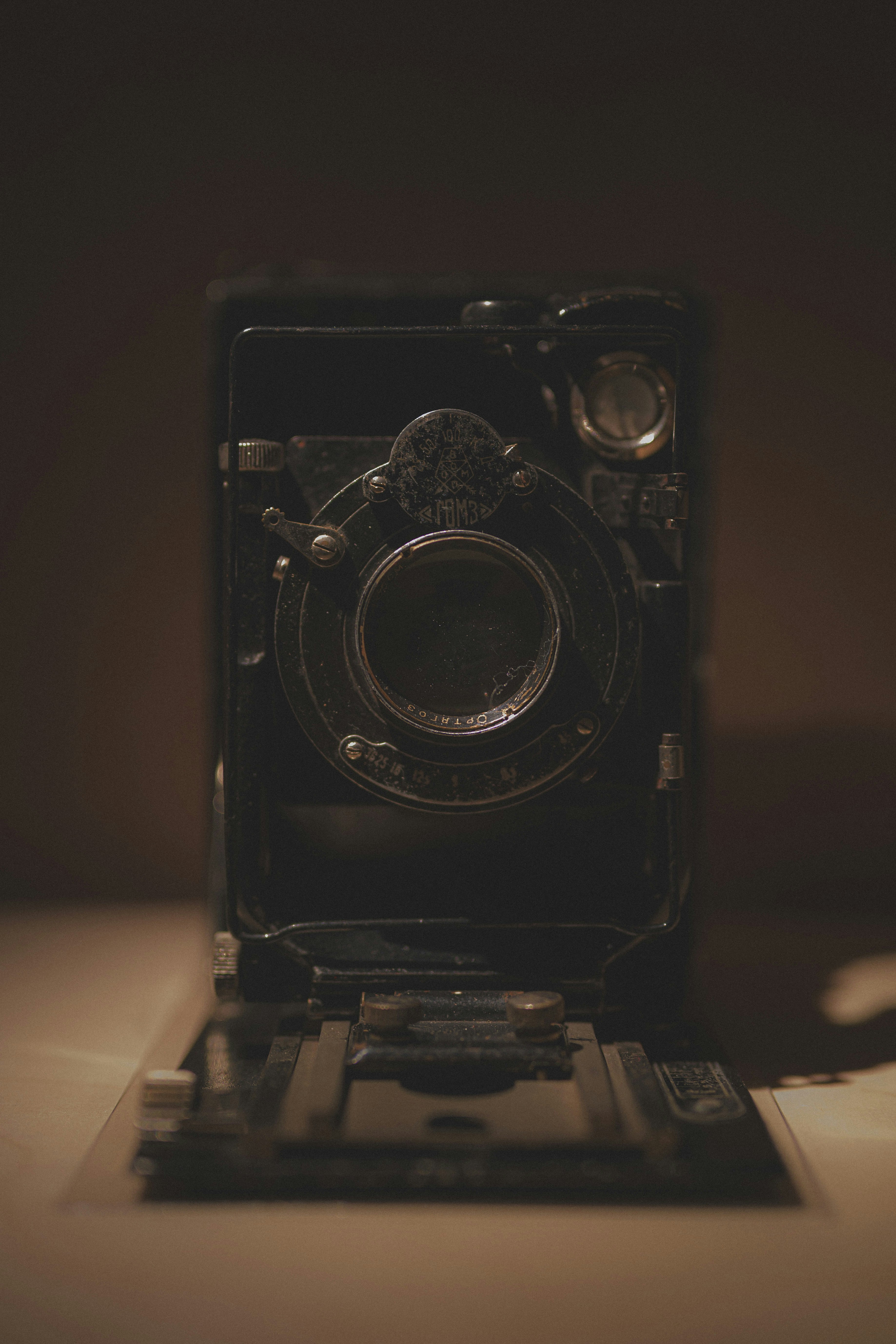 Retro film camera on the exhibition stand.