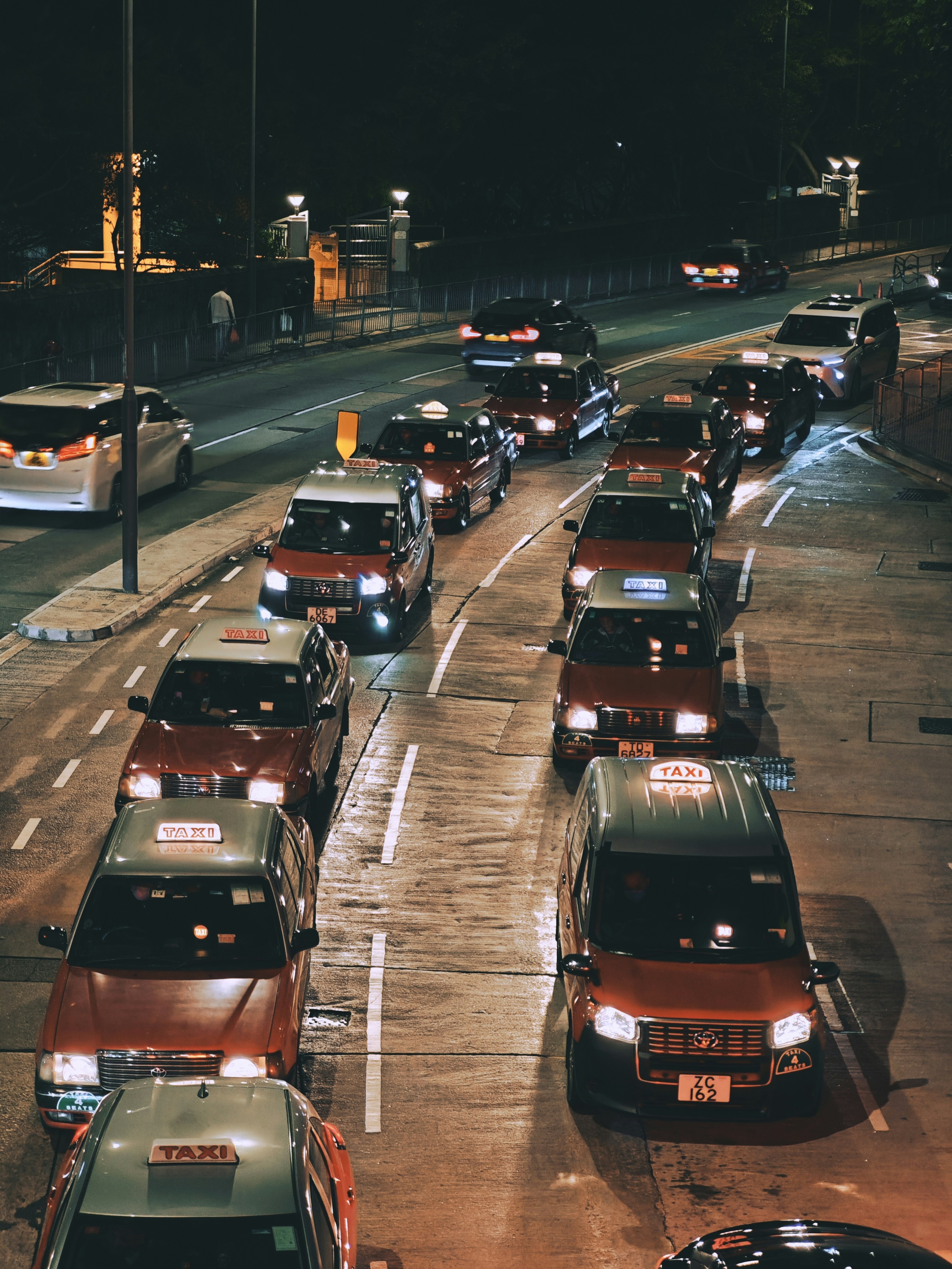 Dozens of taxis waiting in line!