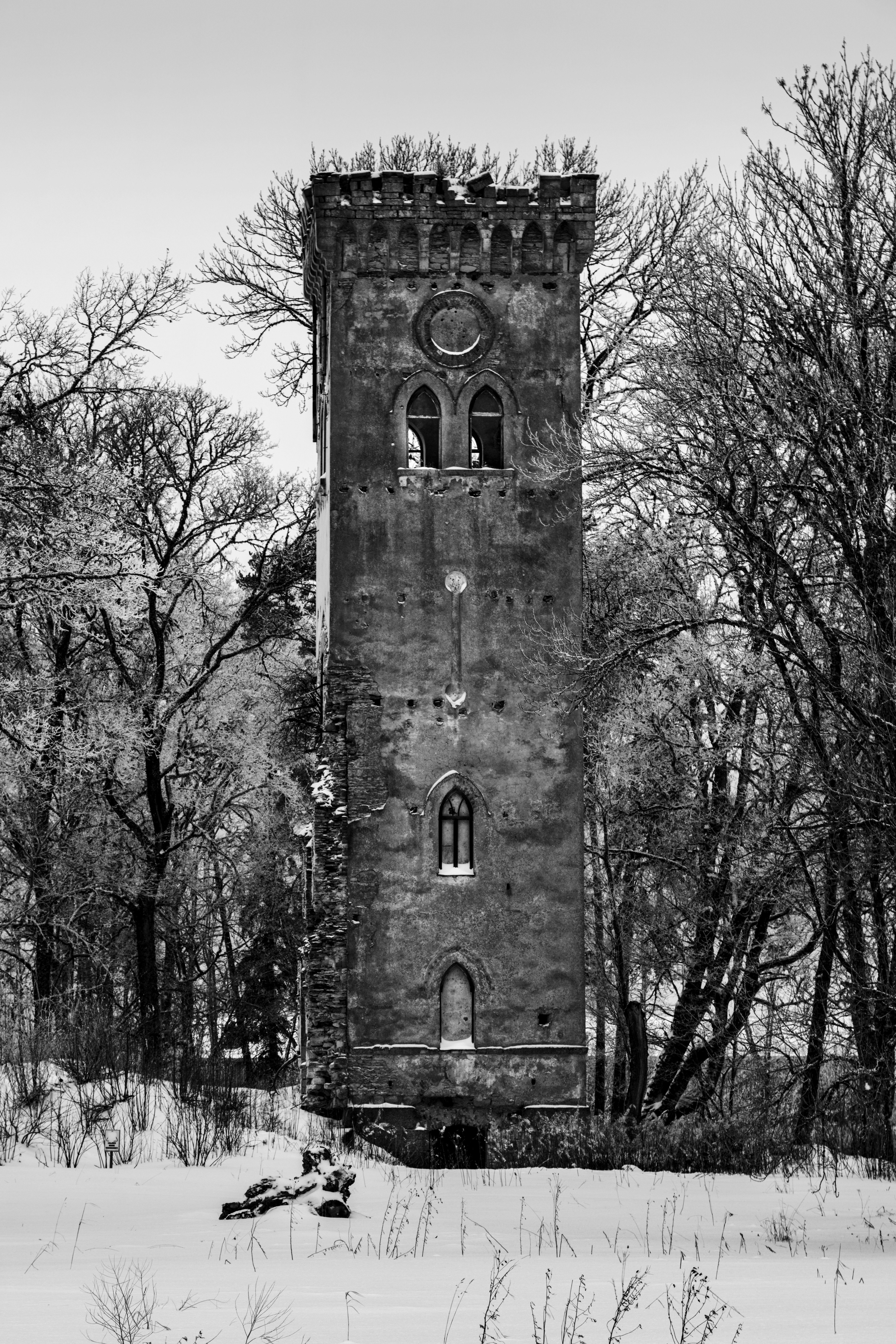Sturdy Watchtower in Winter Silence