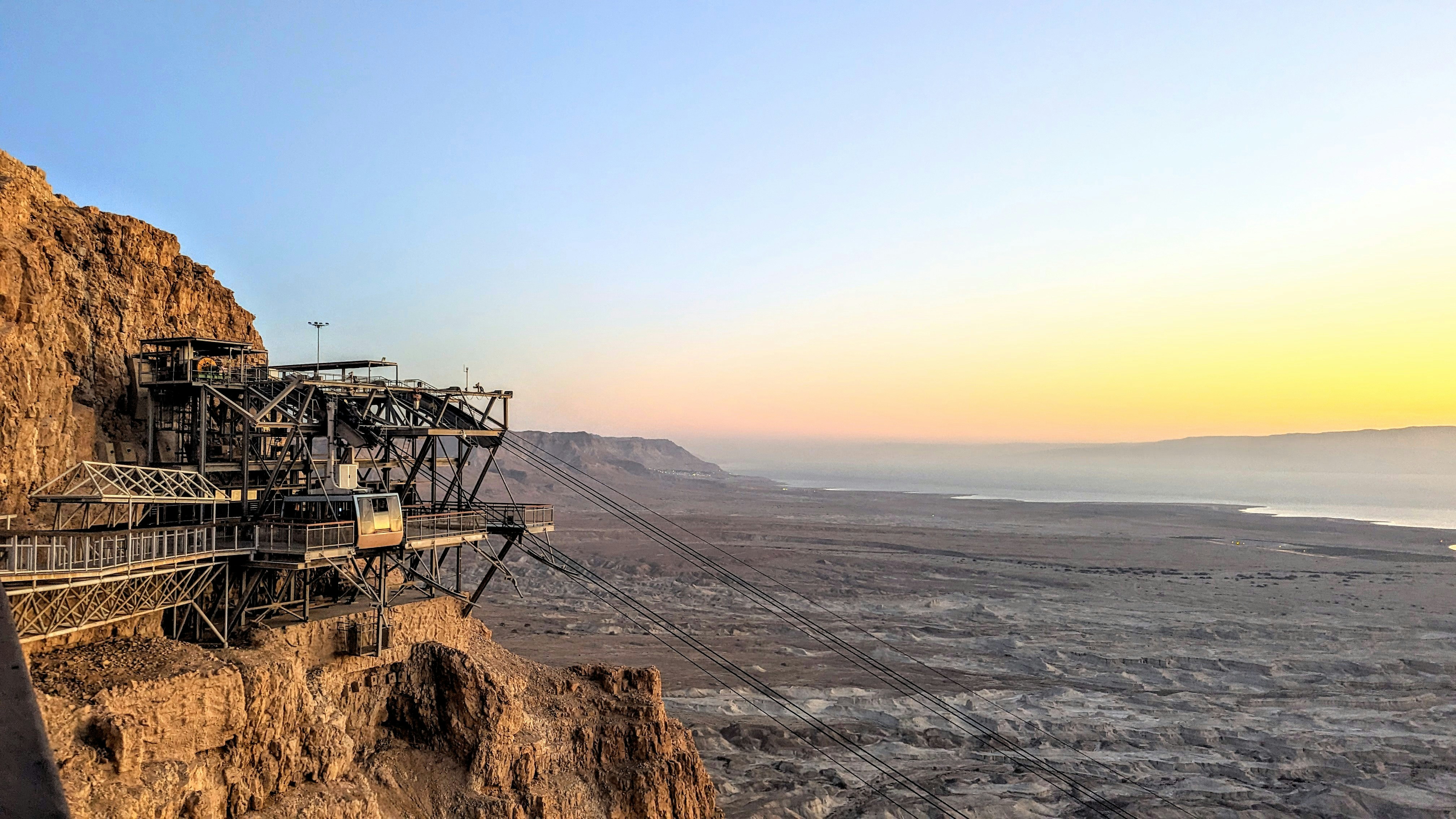 Desert Panorama with Cliffside Cable Car