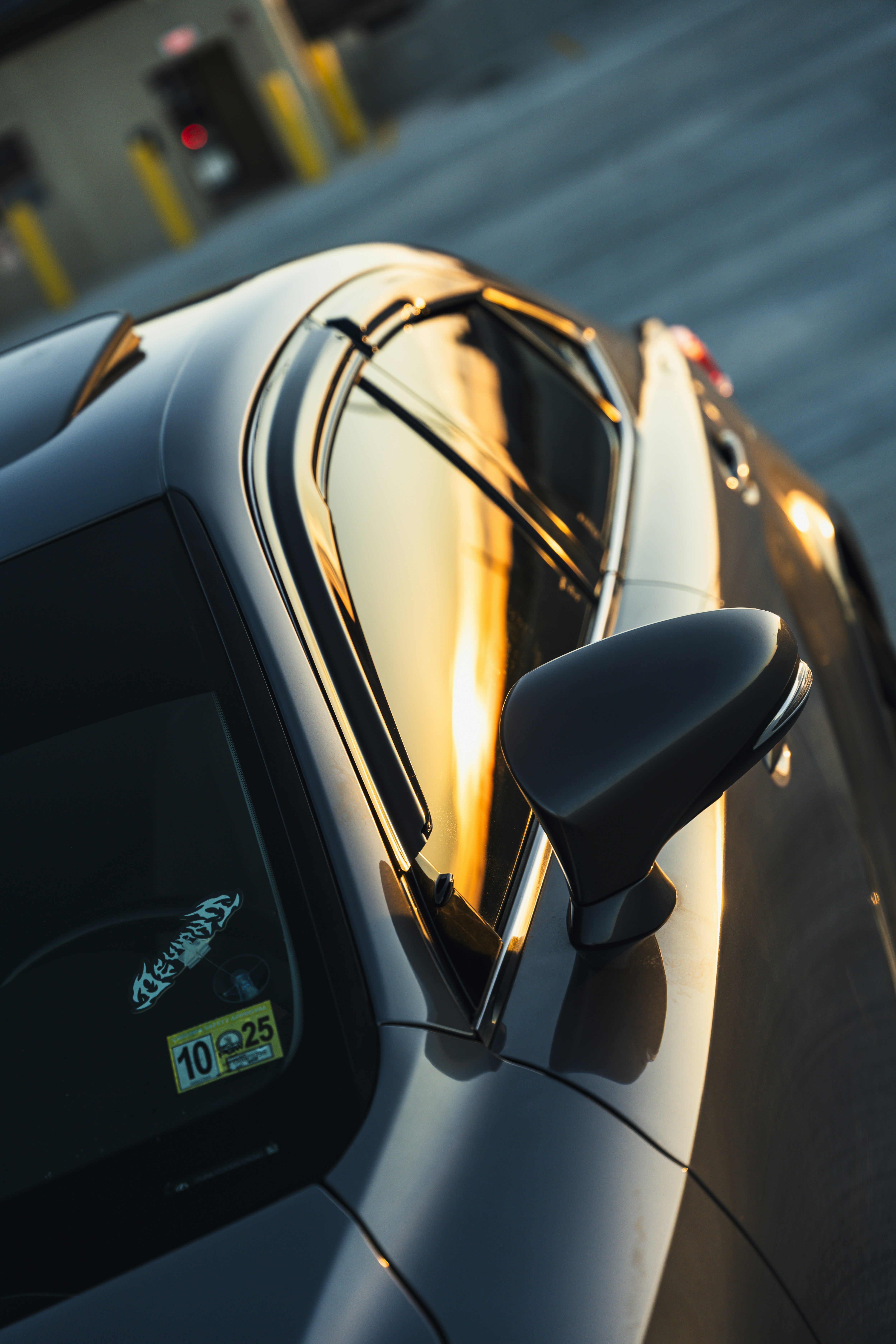 Golden Hour Side View: A Porsche-like S-Curve of Chrome and Glass
