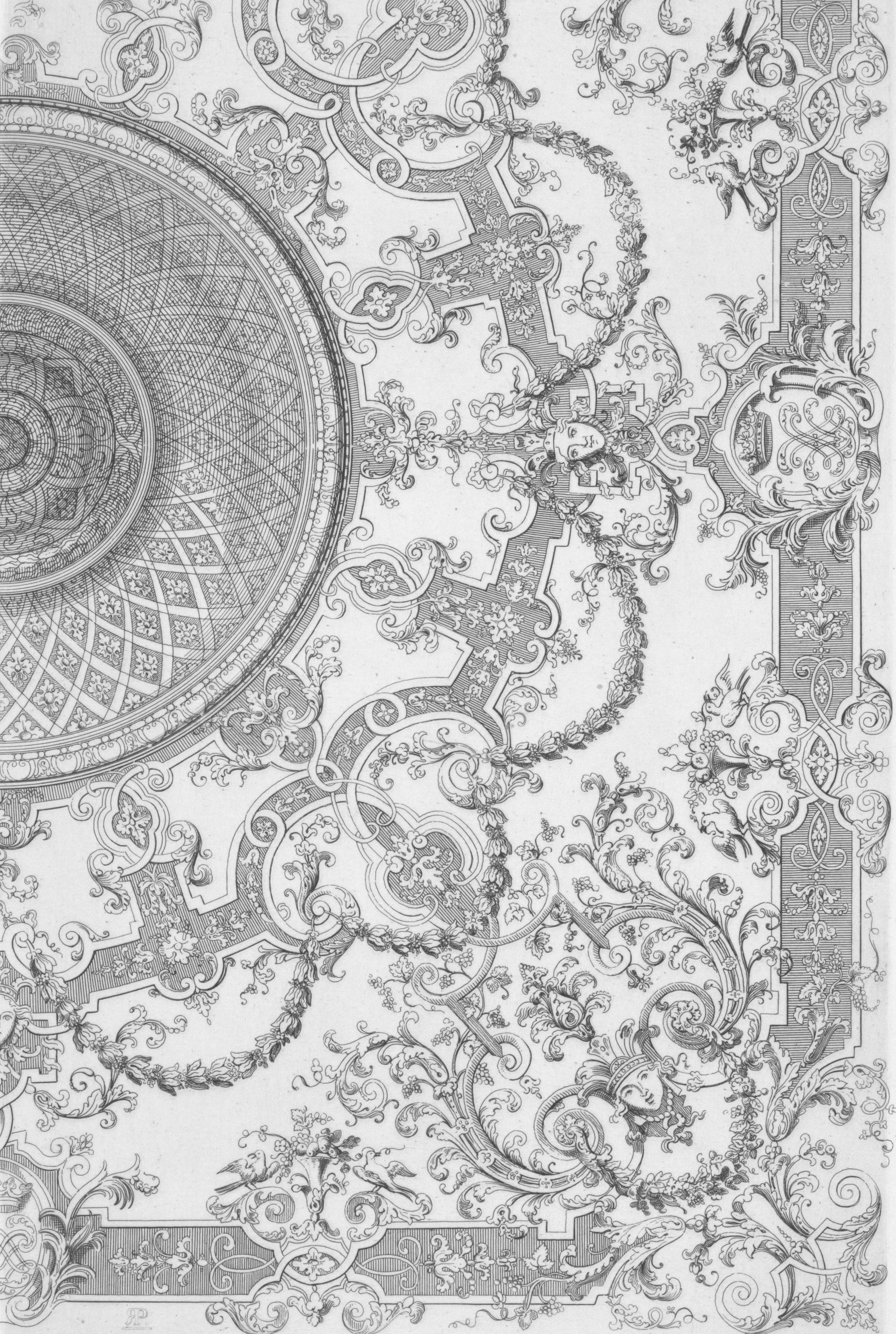 The Miriam and Ira D. Wallach Division of Art, Prints and Photographs: Art & Architecture Collection, The New York Public Library. "Design for a ceiling with crowned heads in each corner." The New York Public Library Digital Collections. 1875 - 1890. https://digitalcollections.nypl.org/items/510d47e3-4df3-a3d9-e040-e00a18064a99