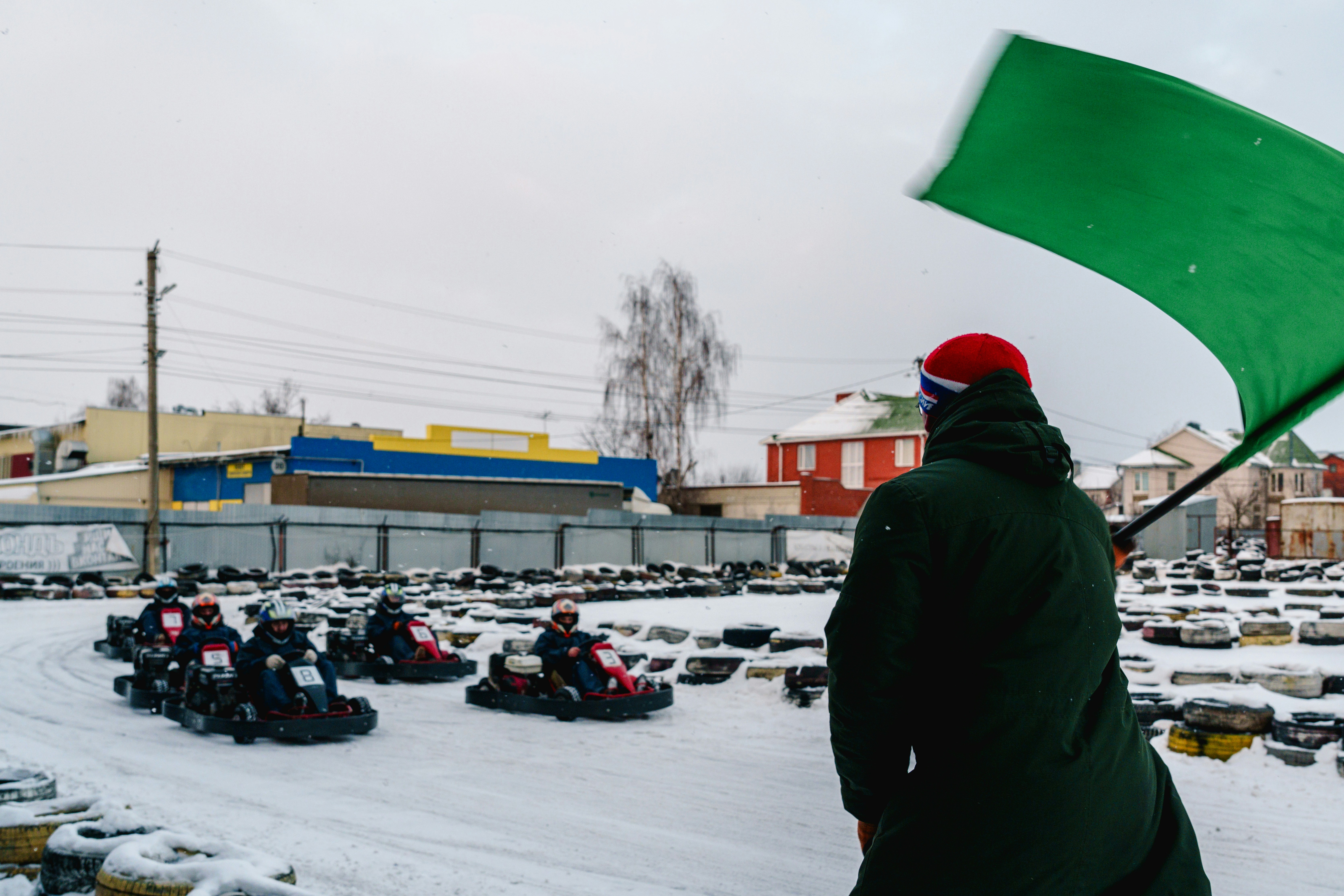 Green Flag, Red Hat: Snowbound Go-Kart Moment