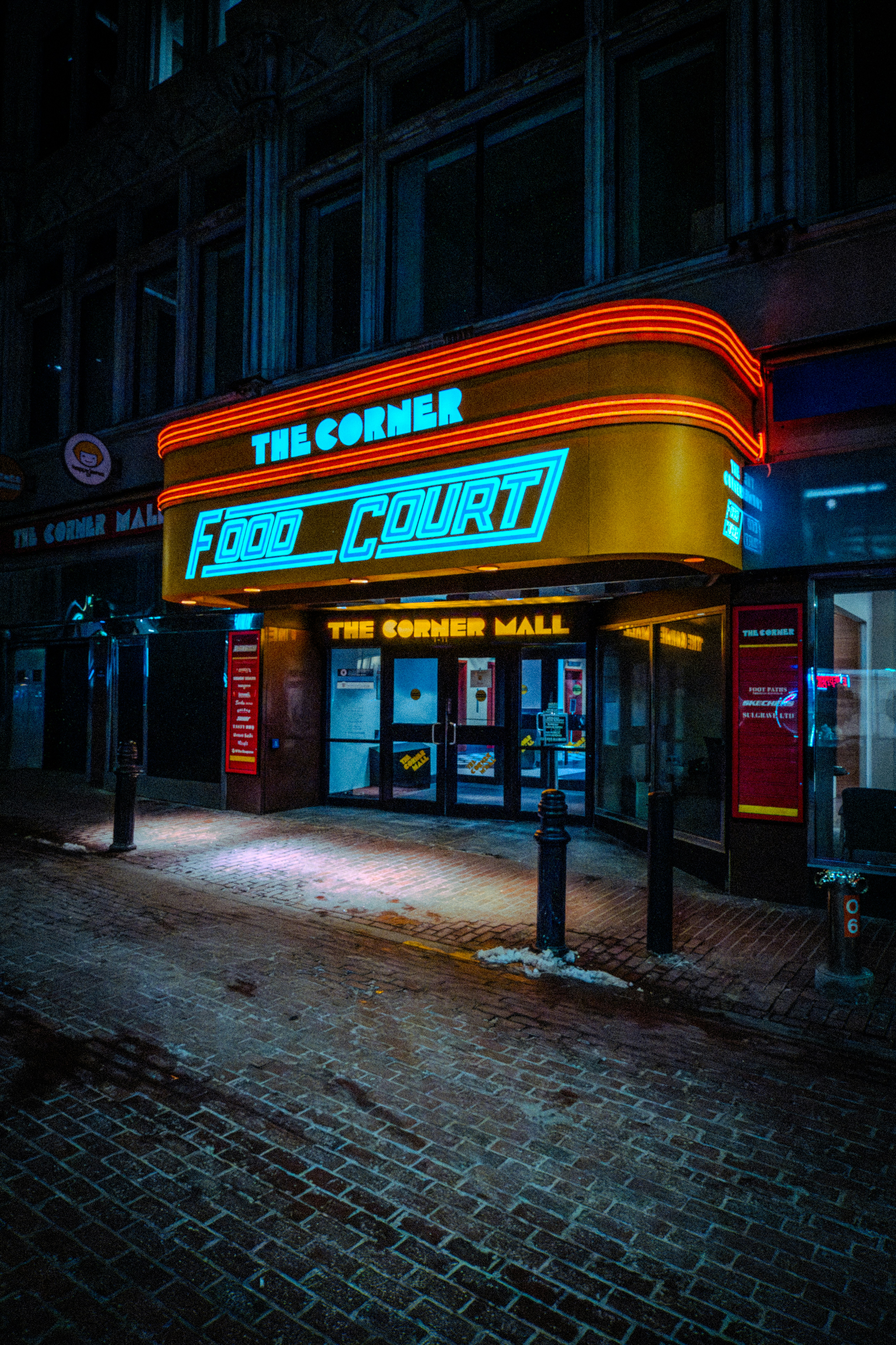 Neon Glow at the Corner Food Court