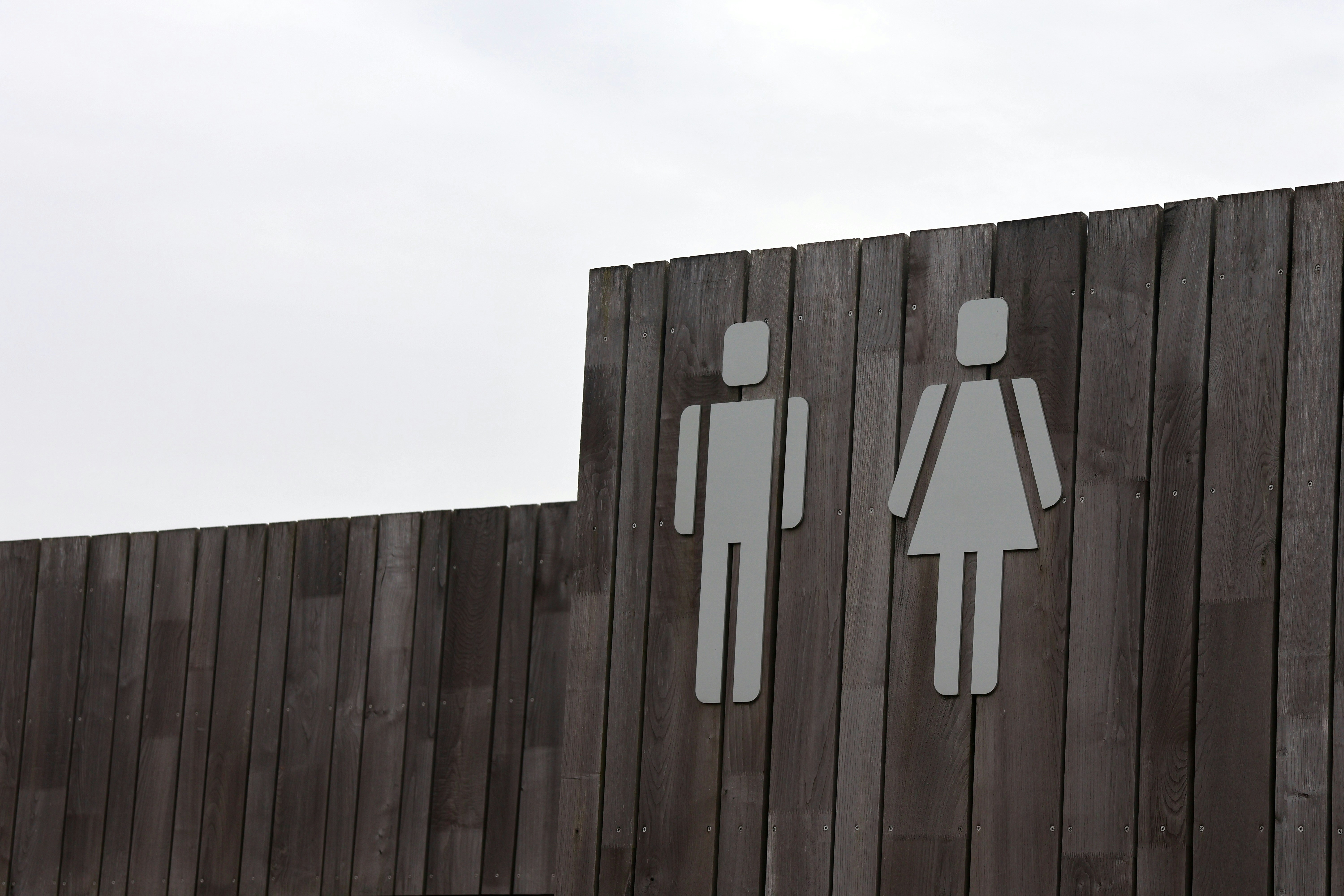 Rustic Restroom Icons Against a Cloudy Sky