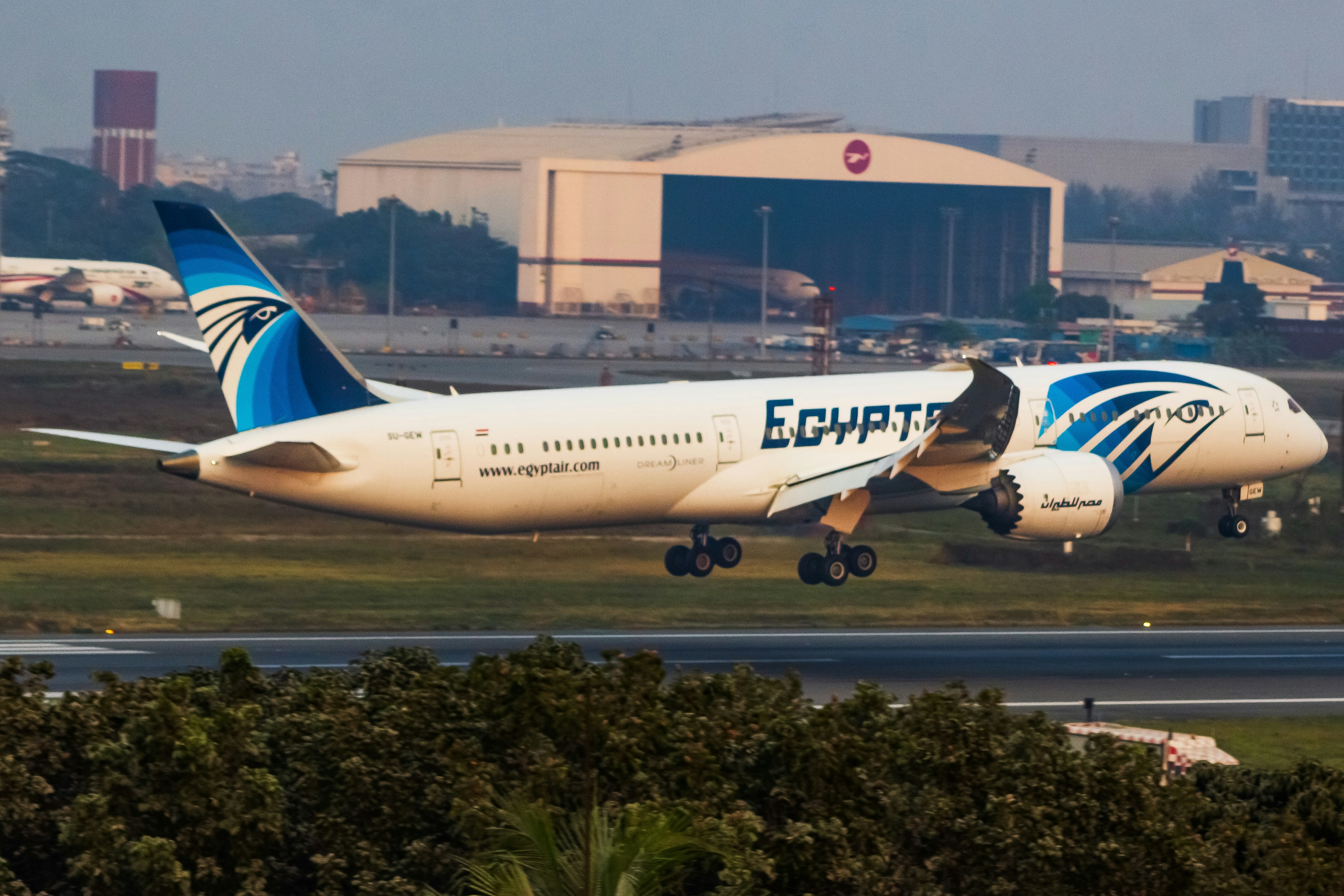 Un gran avión de pasajeros despegando de la pista de un aeropuerto foto ...