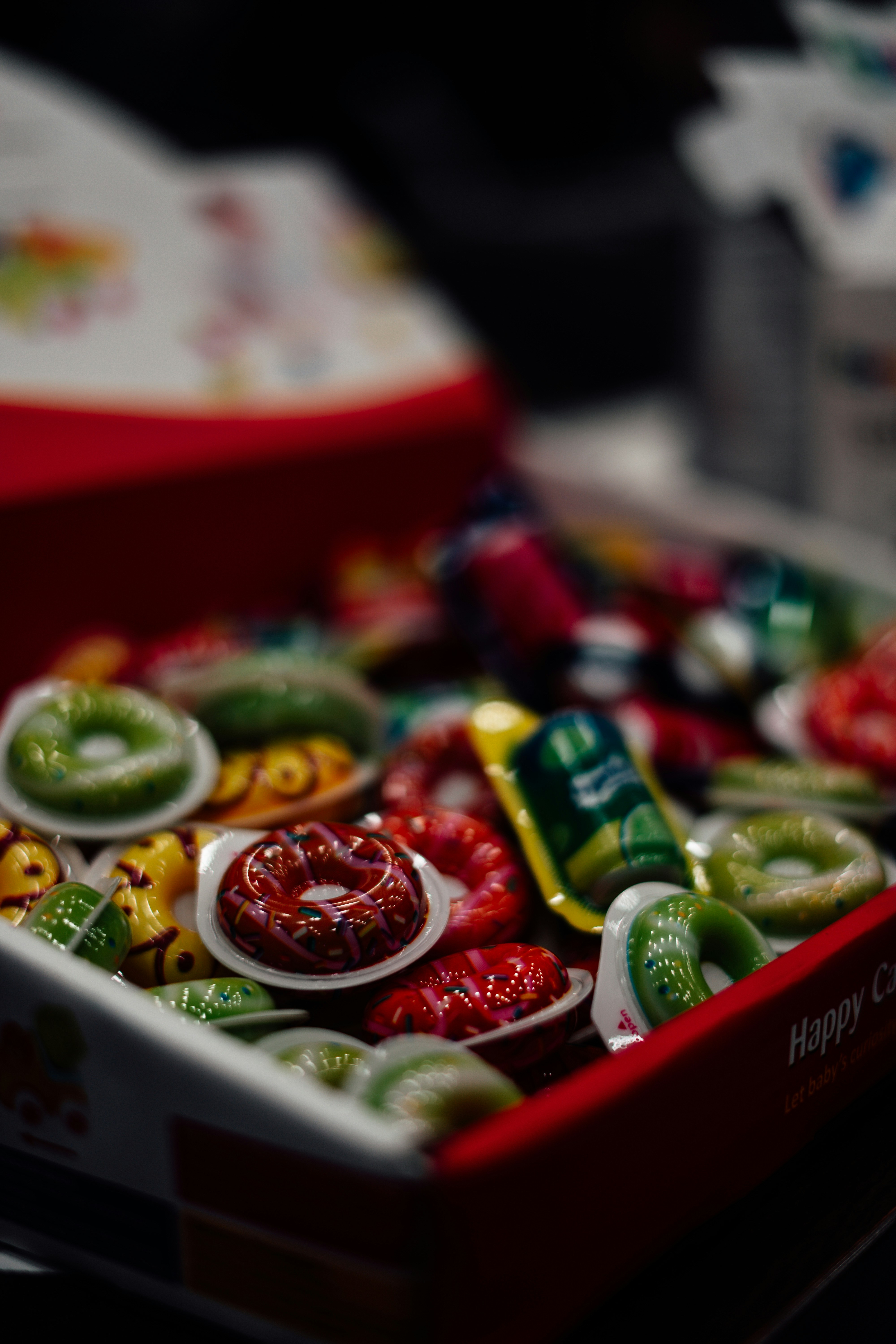 Candy Coaster Box: A Burst of Color in a Shallow Blur