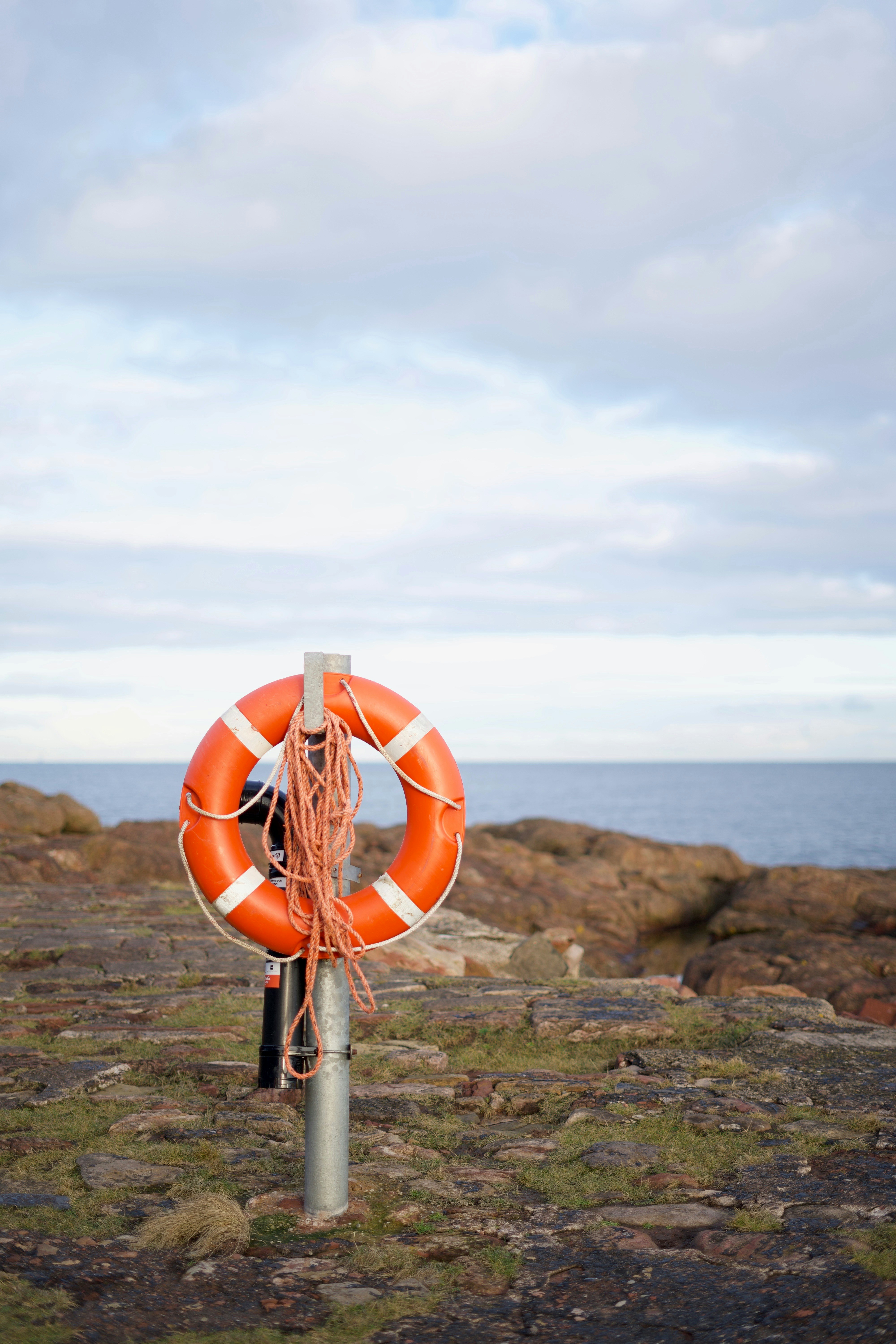 A life preserver on a pole near the ocean photo – Free Water Image on ...