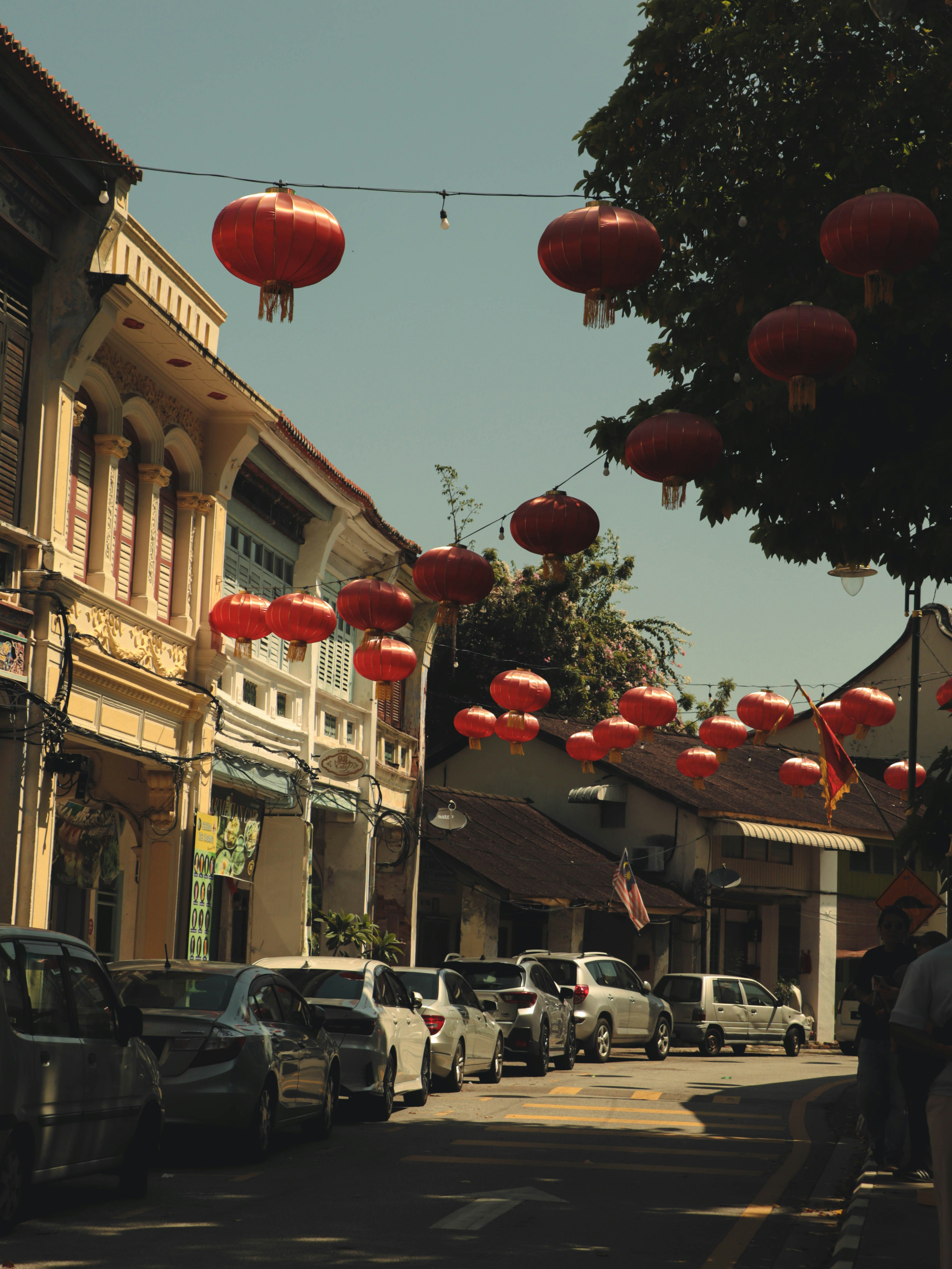Lanterns Across a Quiet Heritage Street at Golden Hour