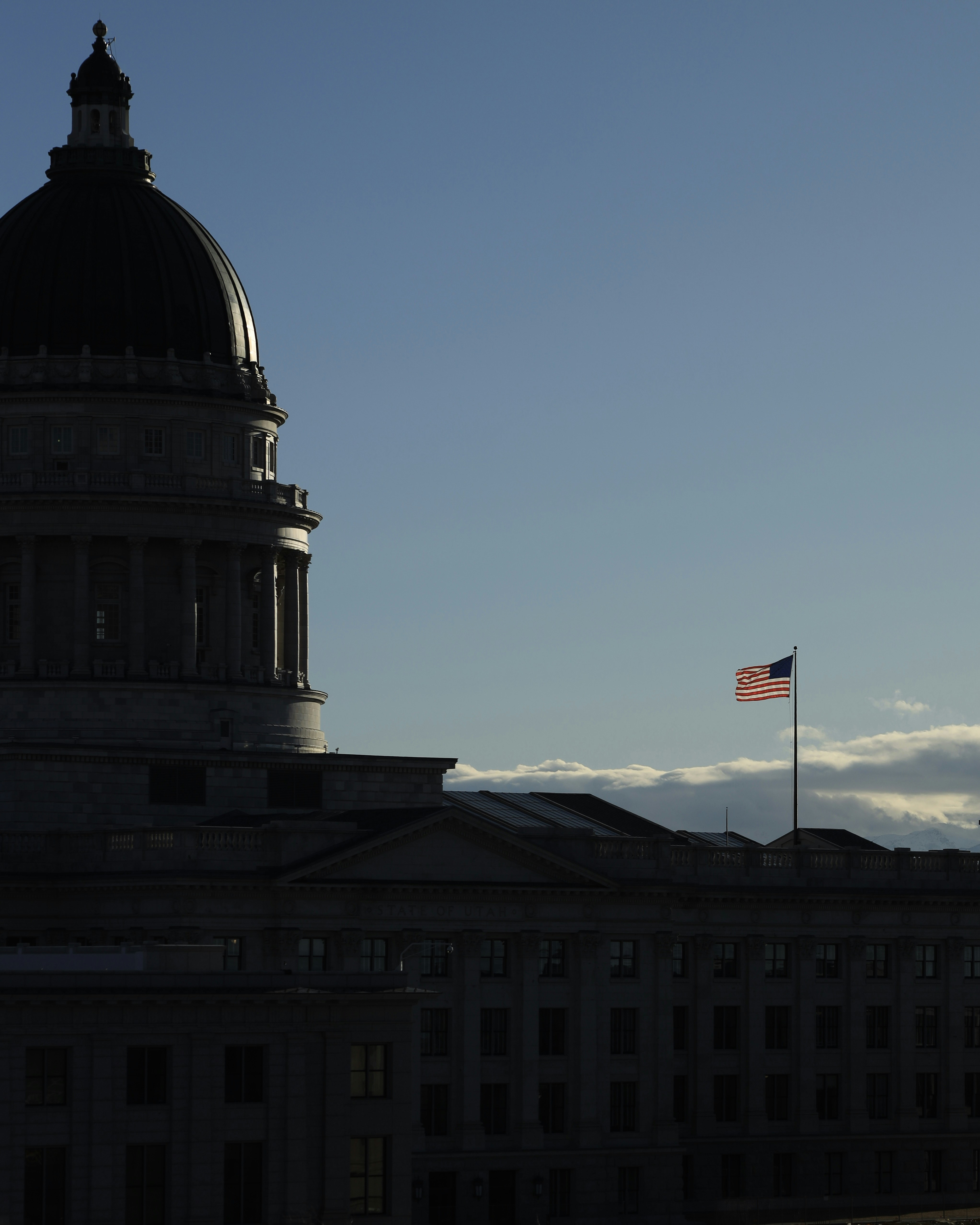 American flag flying over the Utah Capital.