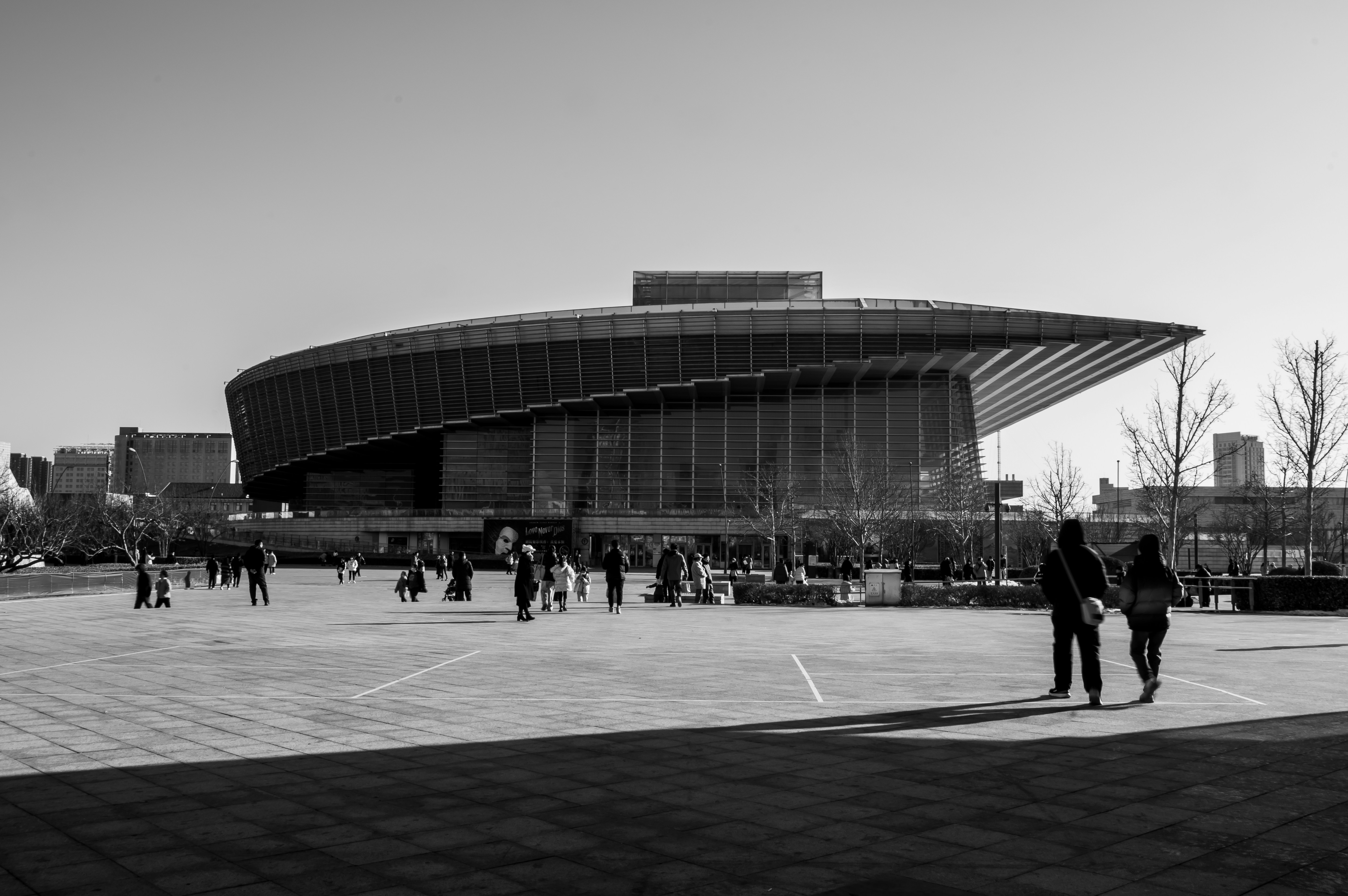Arc of Steel and Shadow: A Civic Pavilion in Black and White