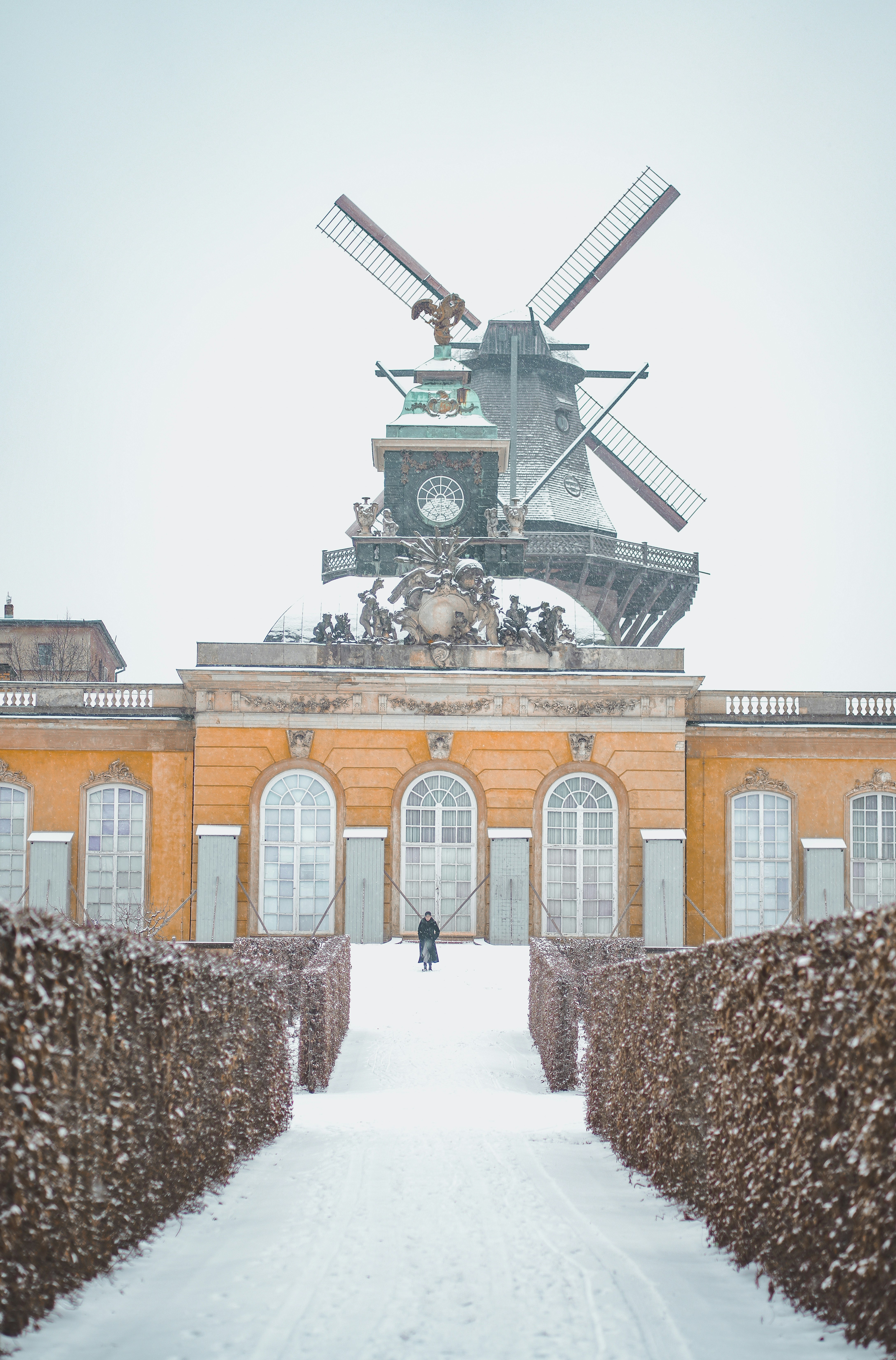 Snowbound Windmill Gate: A Quiet Approach to the Central Facade