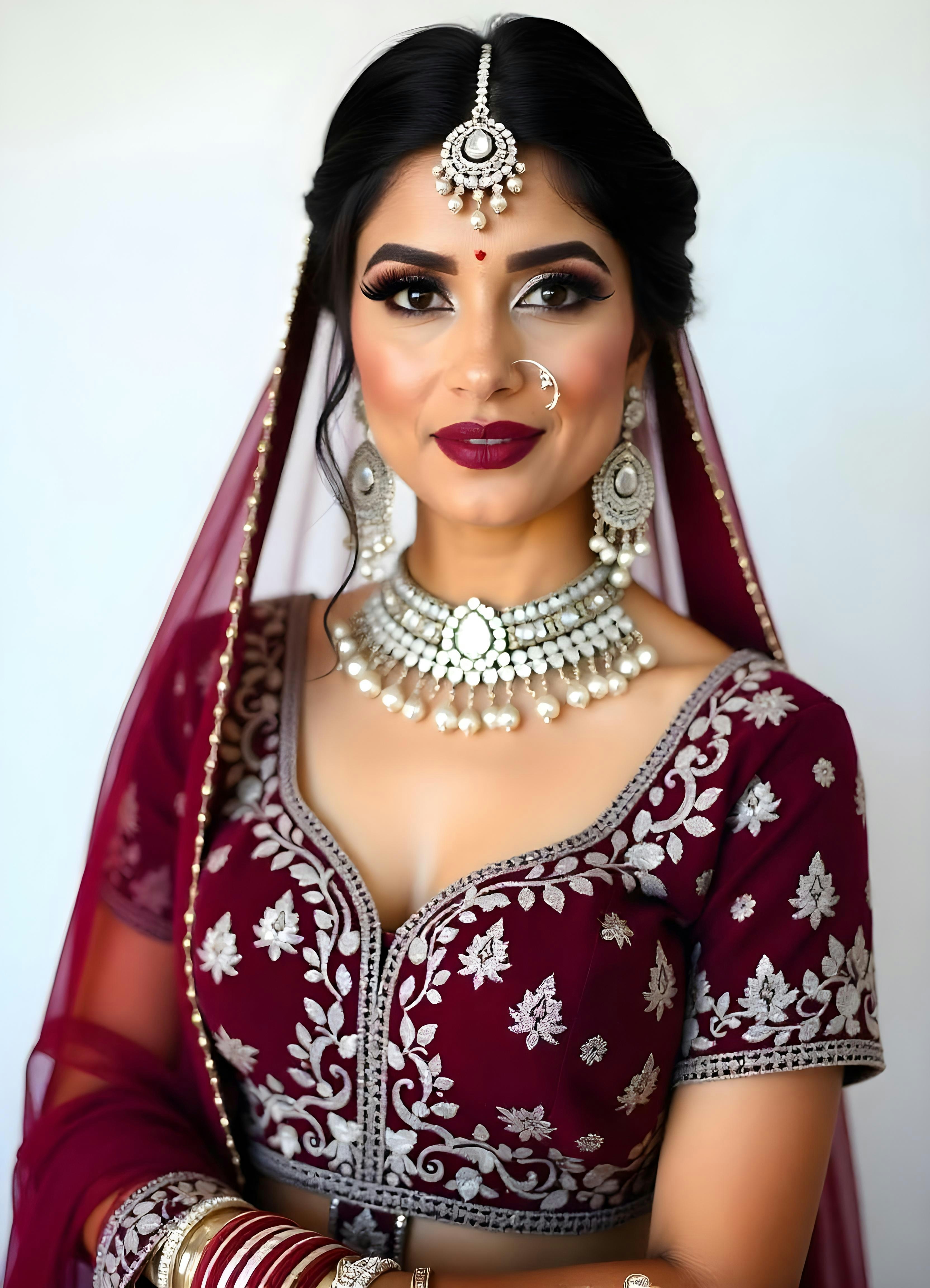 A woman wearing a red and white bridal outfit photo – Free Indian bride ...