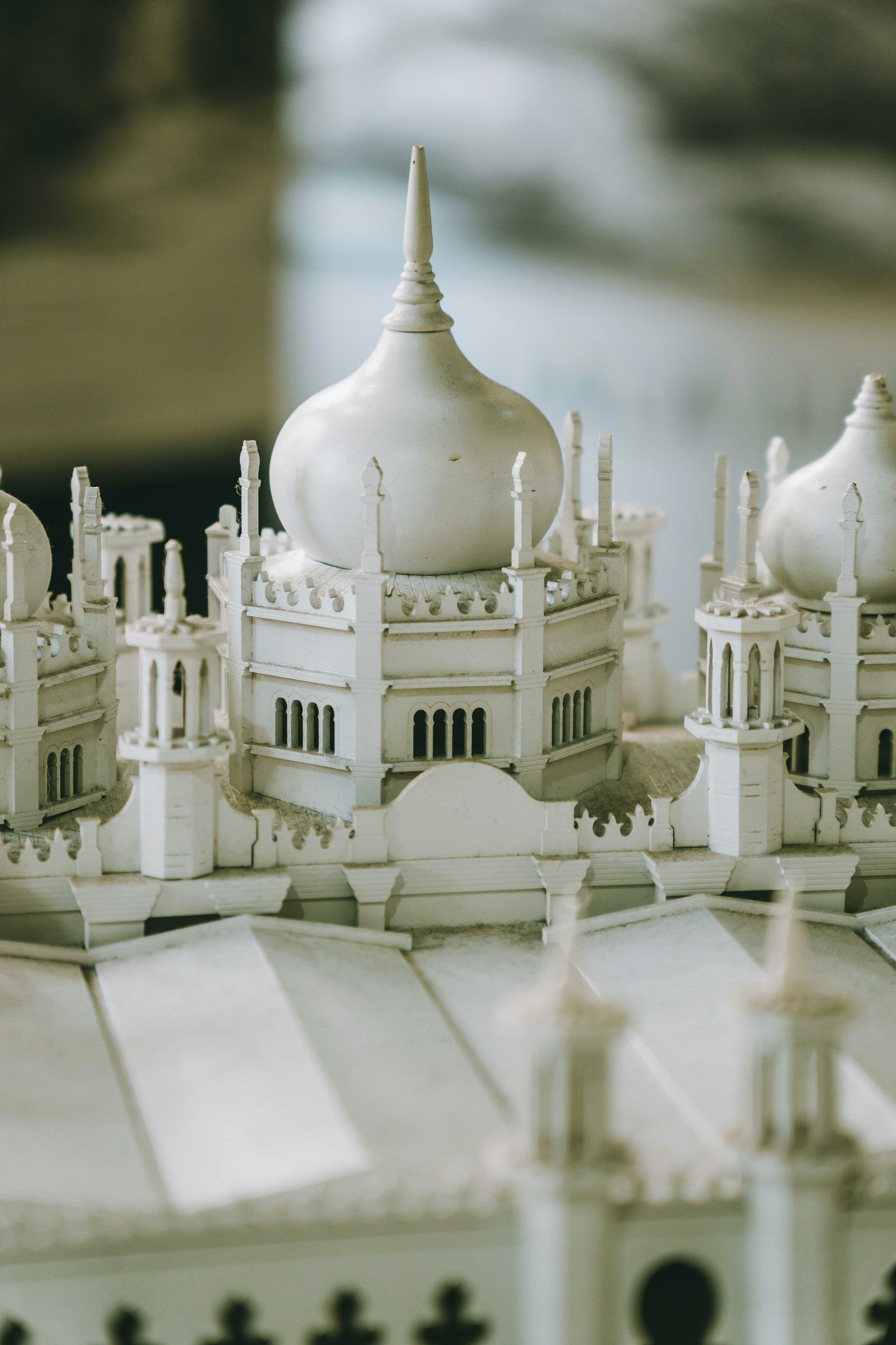 Ivory Dome, Micro-Palace: A Close-Up of a White Marble-Scale Architectural Model