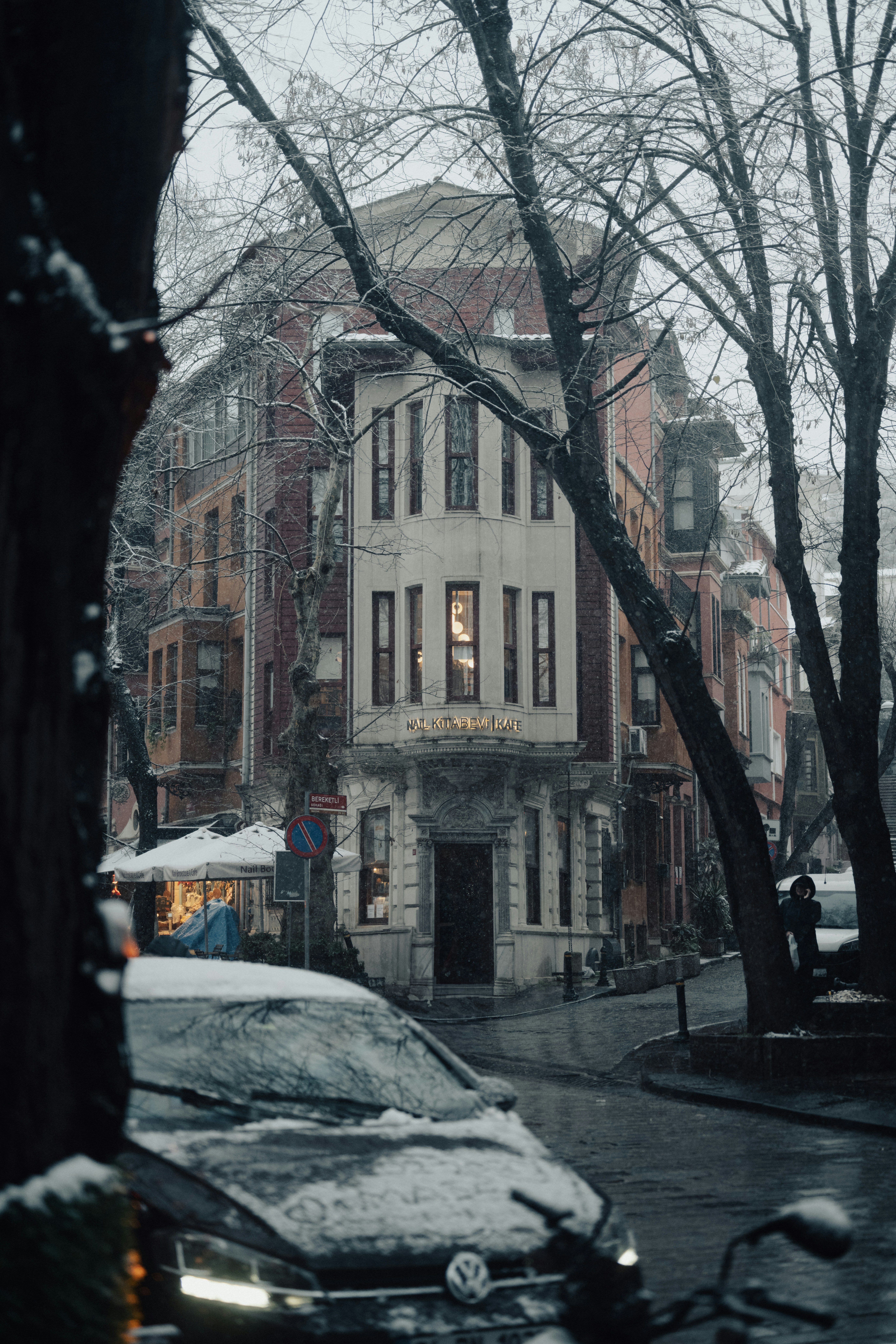 Cornerstone of Warmth: Winter Light on a Frosted Street