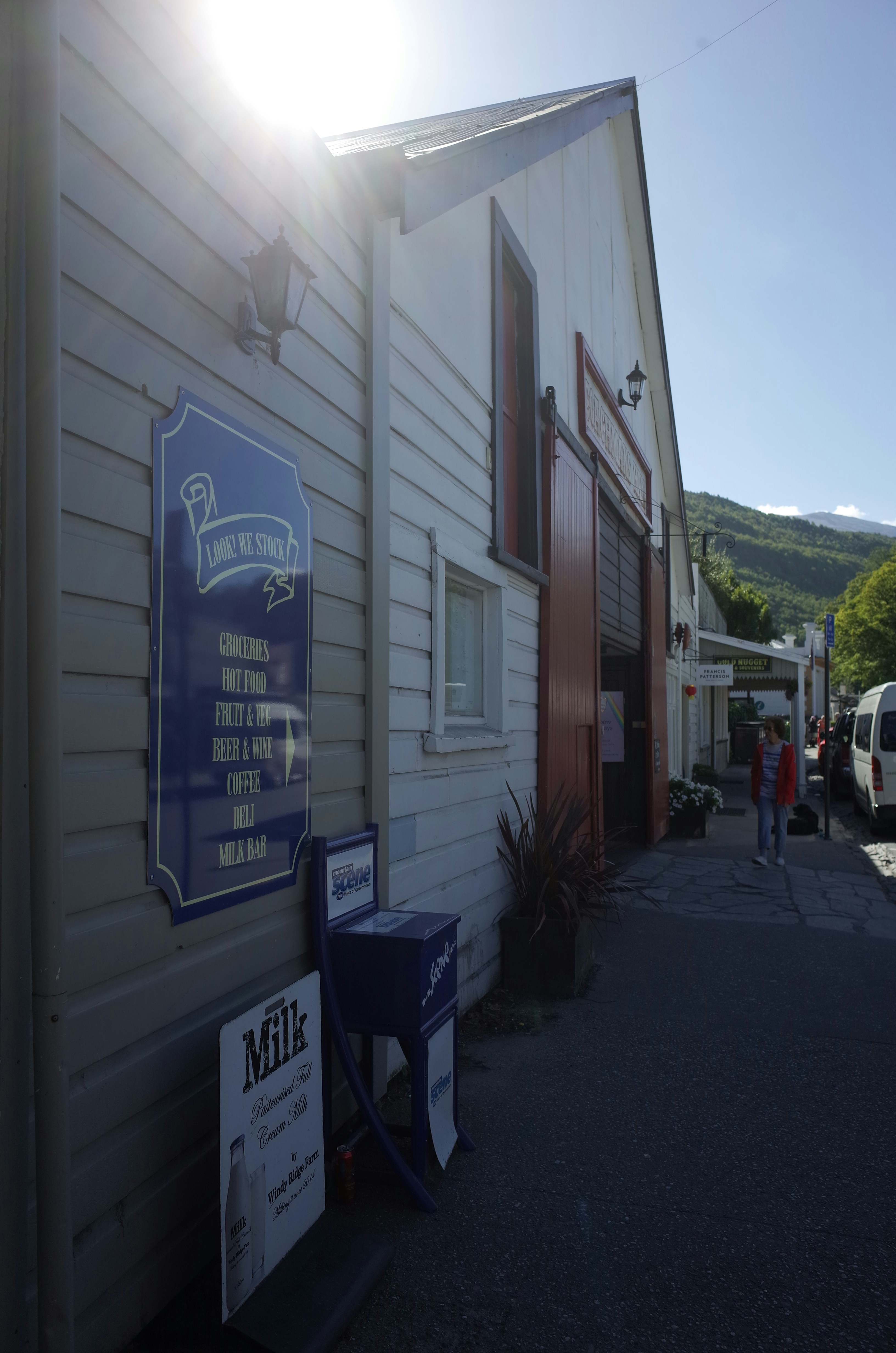 Sunlit Streetfront of a Cozy Mountain Shop