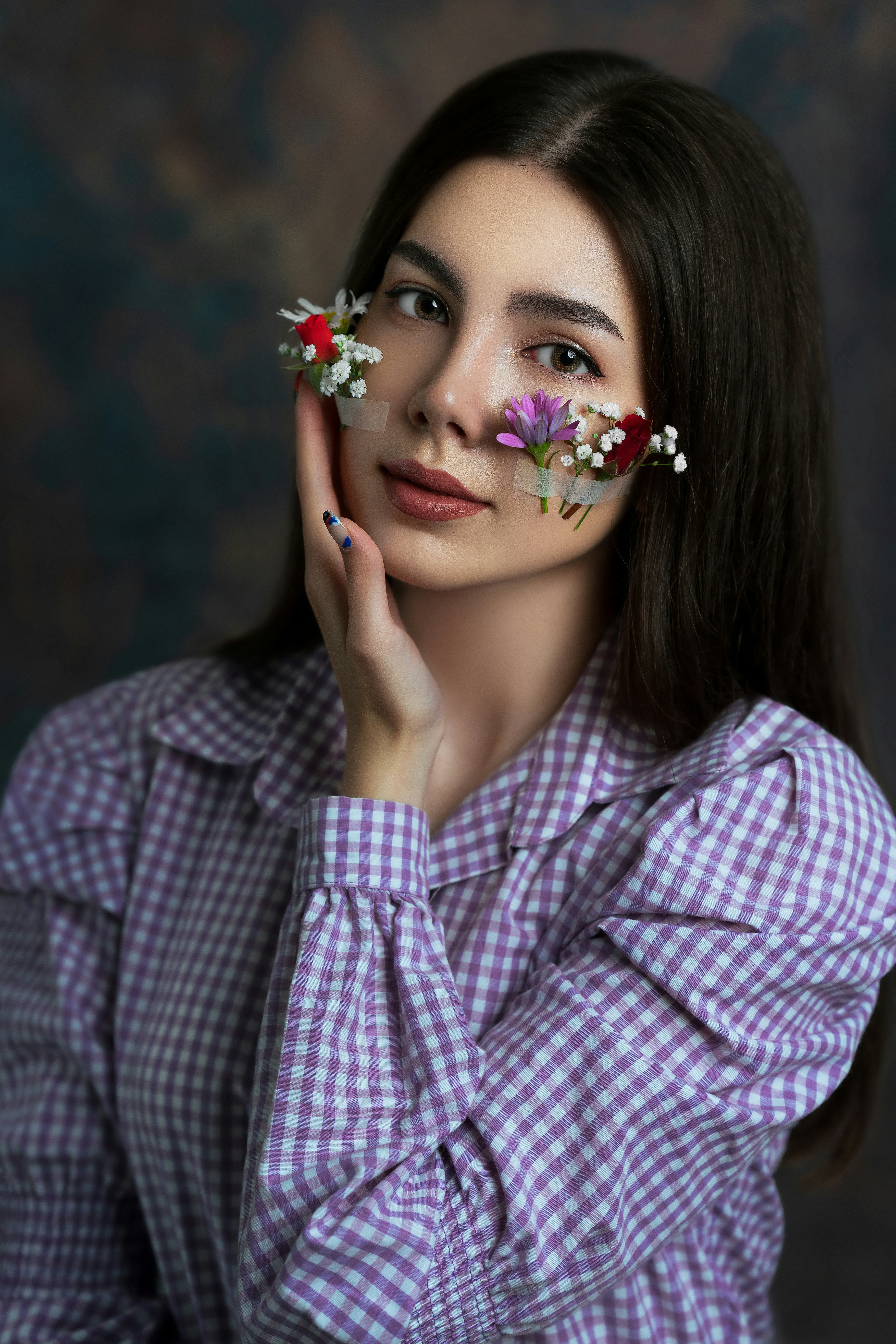 Woman poses with flowers attached to her face. photo – Free Flowers ...