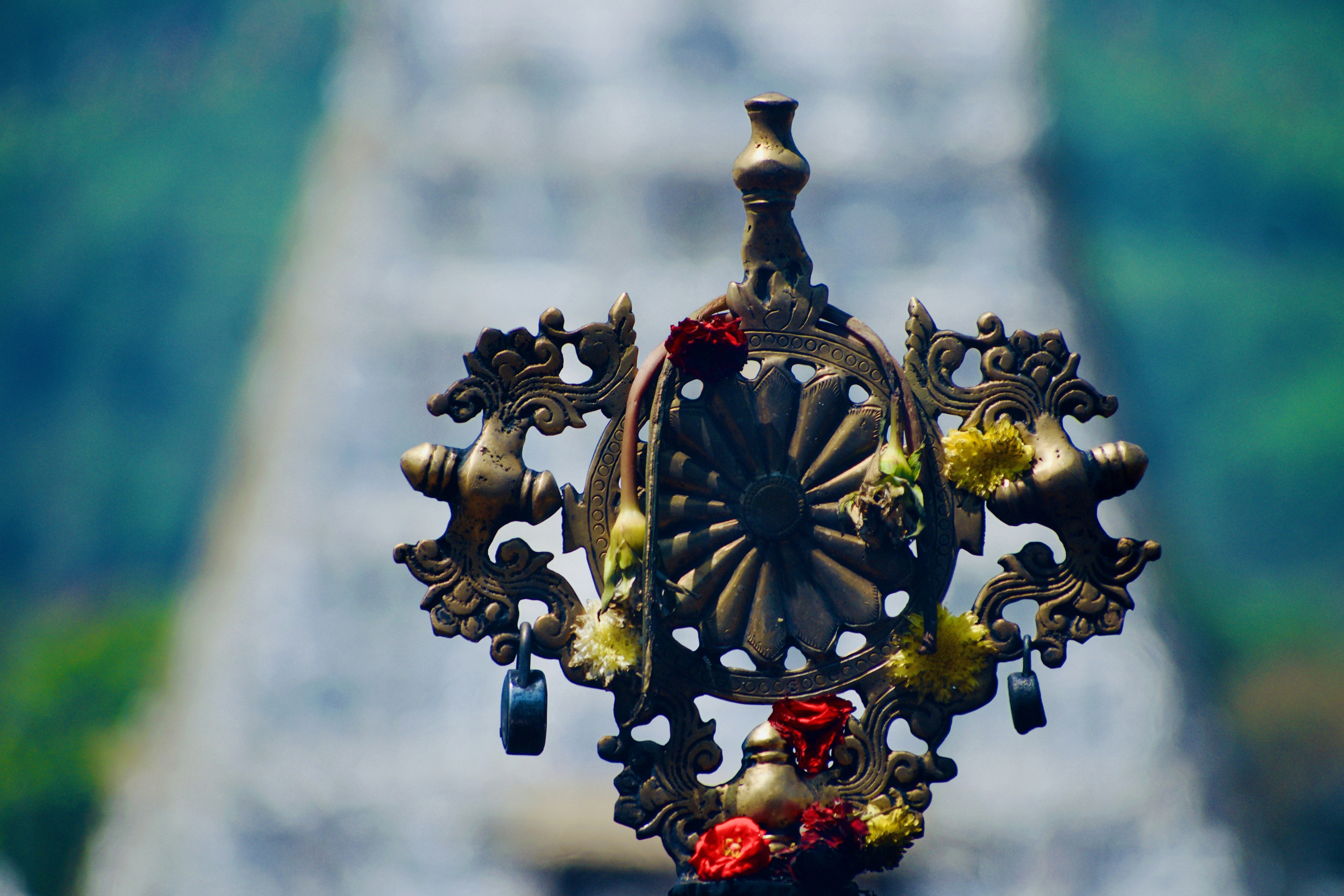Ornate Symbol Against Ancient Backdrop