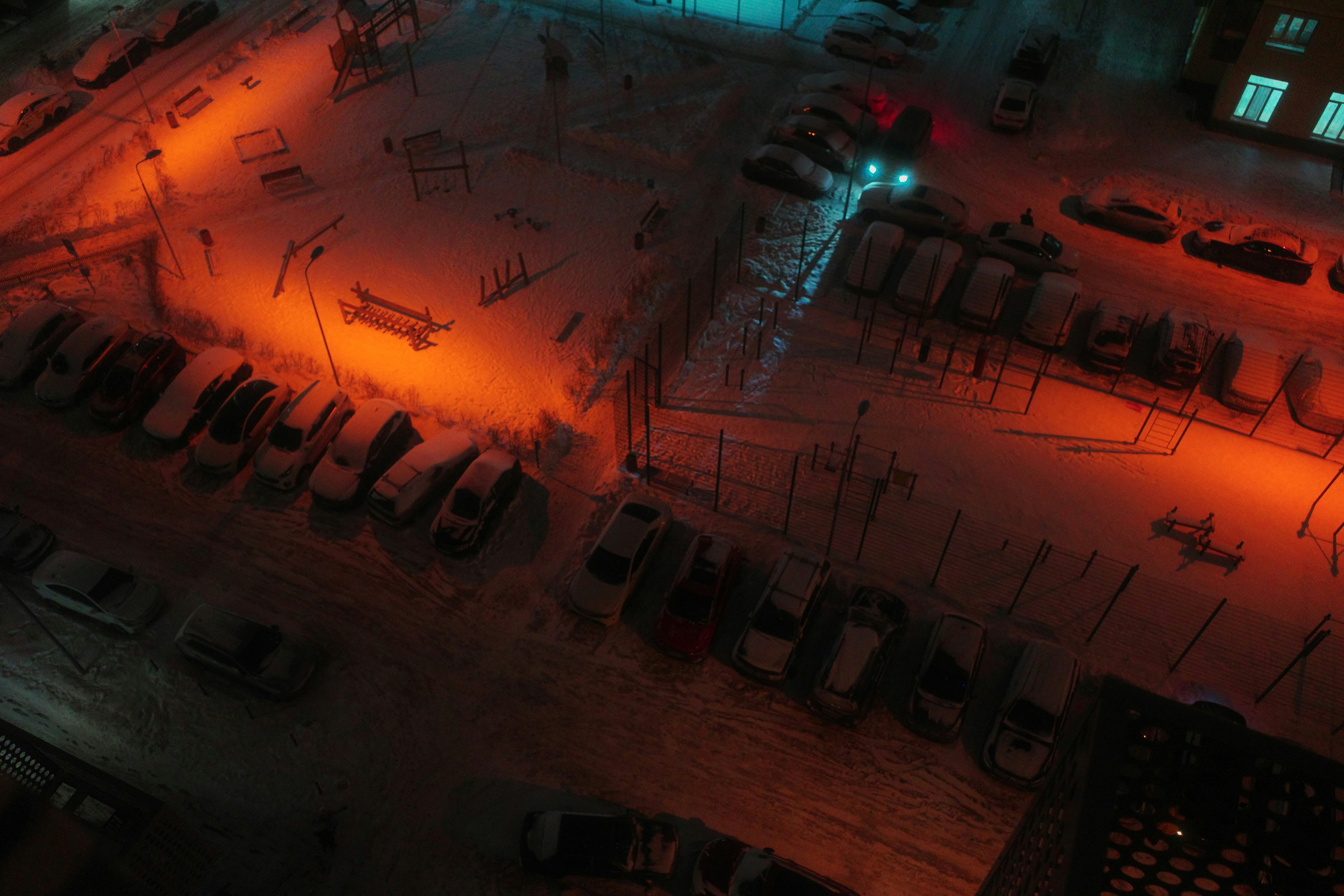 Winter's Glow: Aerial Dance of Light and Snow
