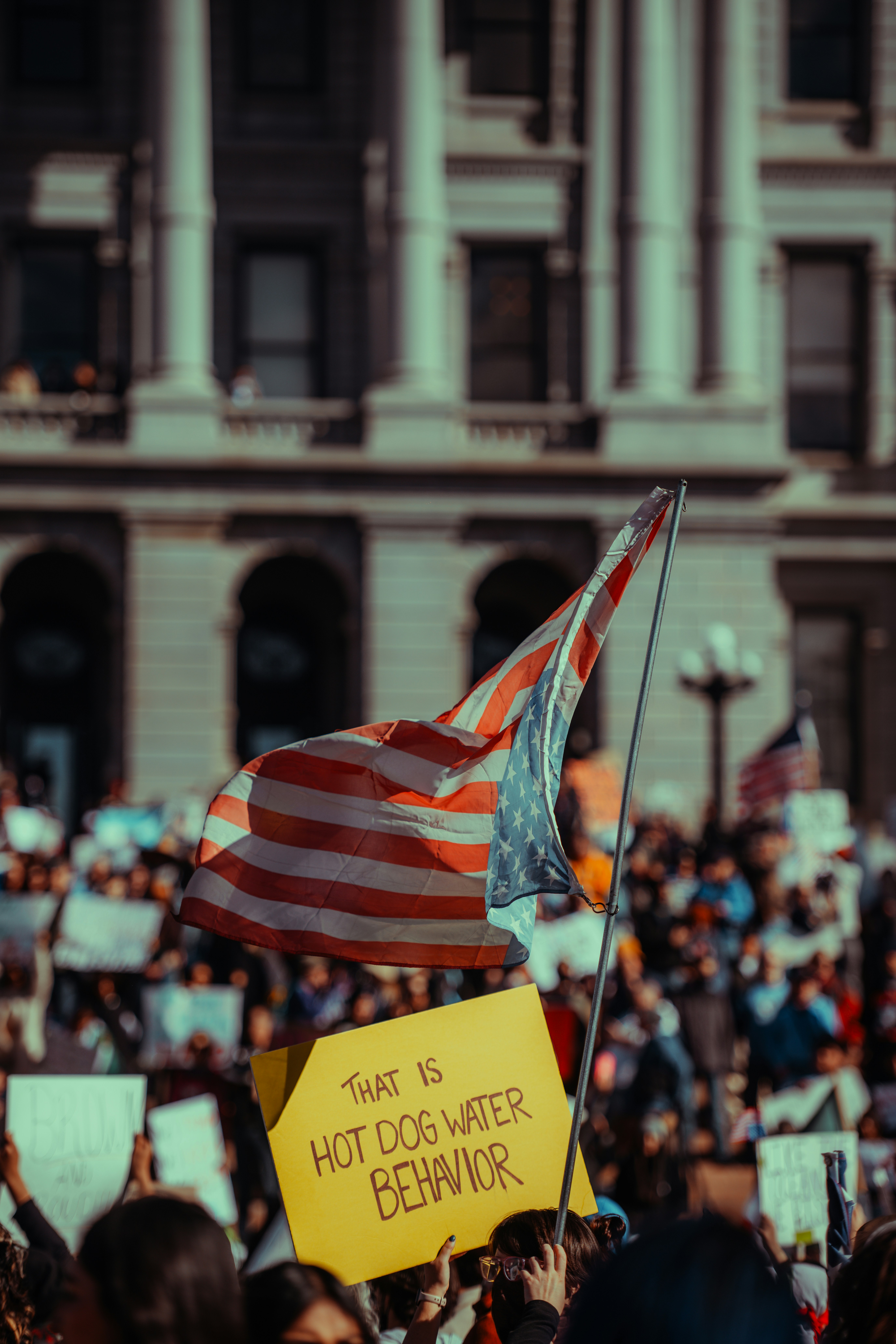 Protesters rally with american flags and signs. photo – Free Denver ...