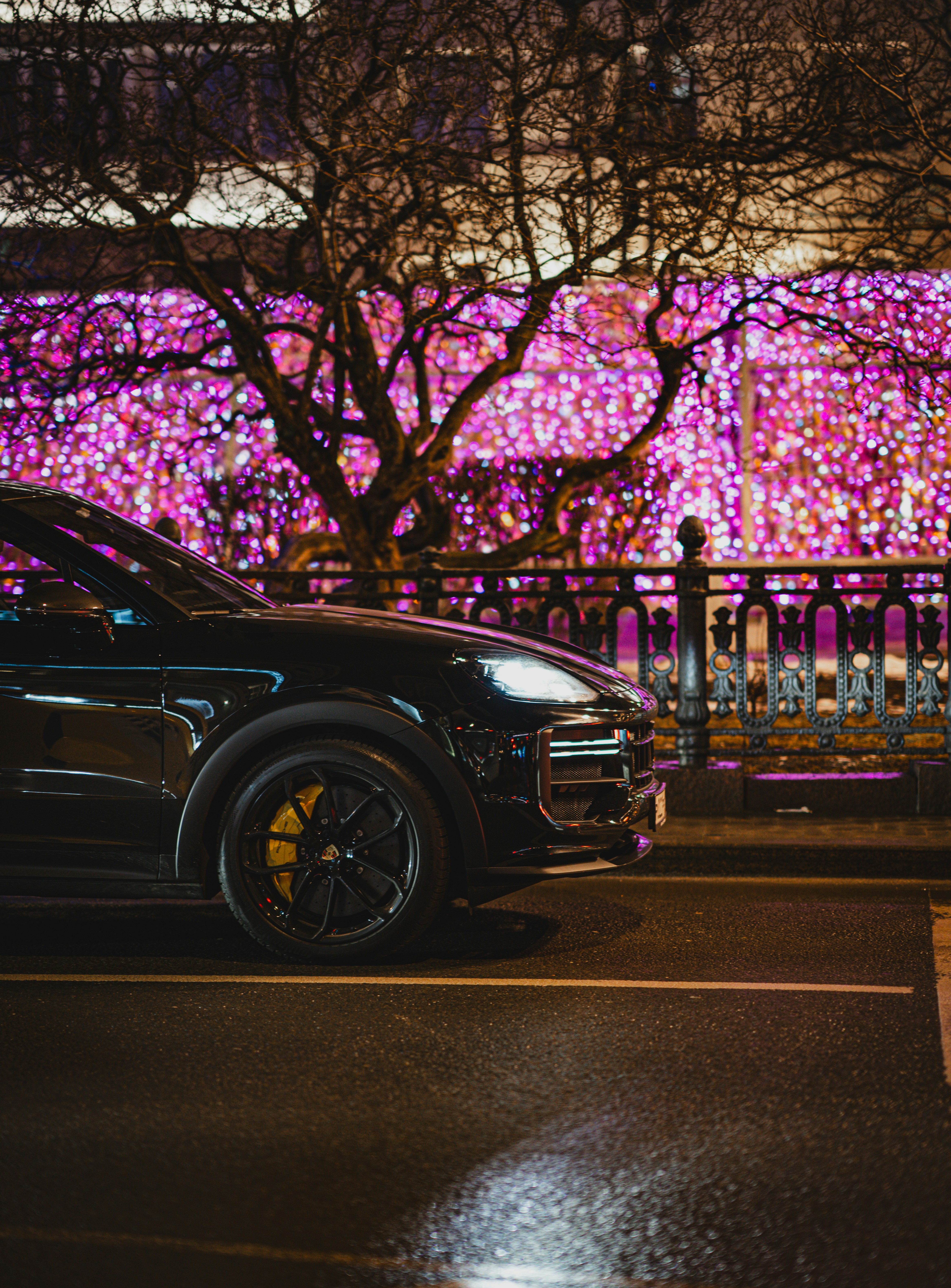 Midnight Sedan Under a Neon Bloom