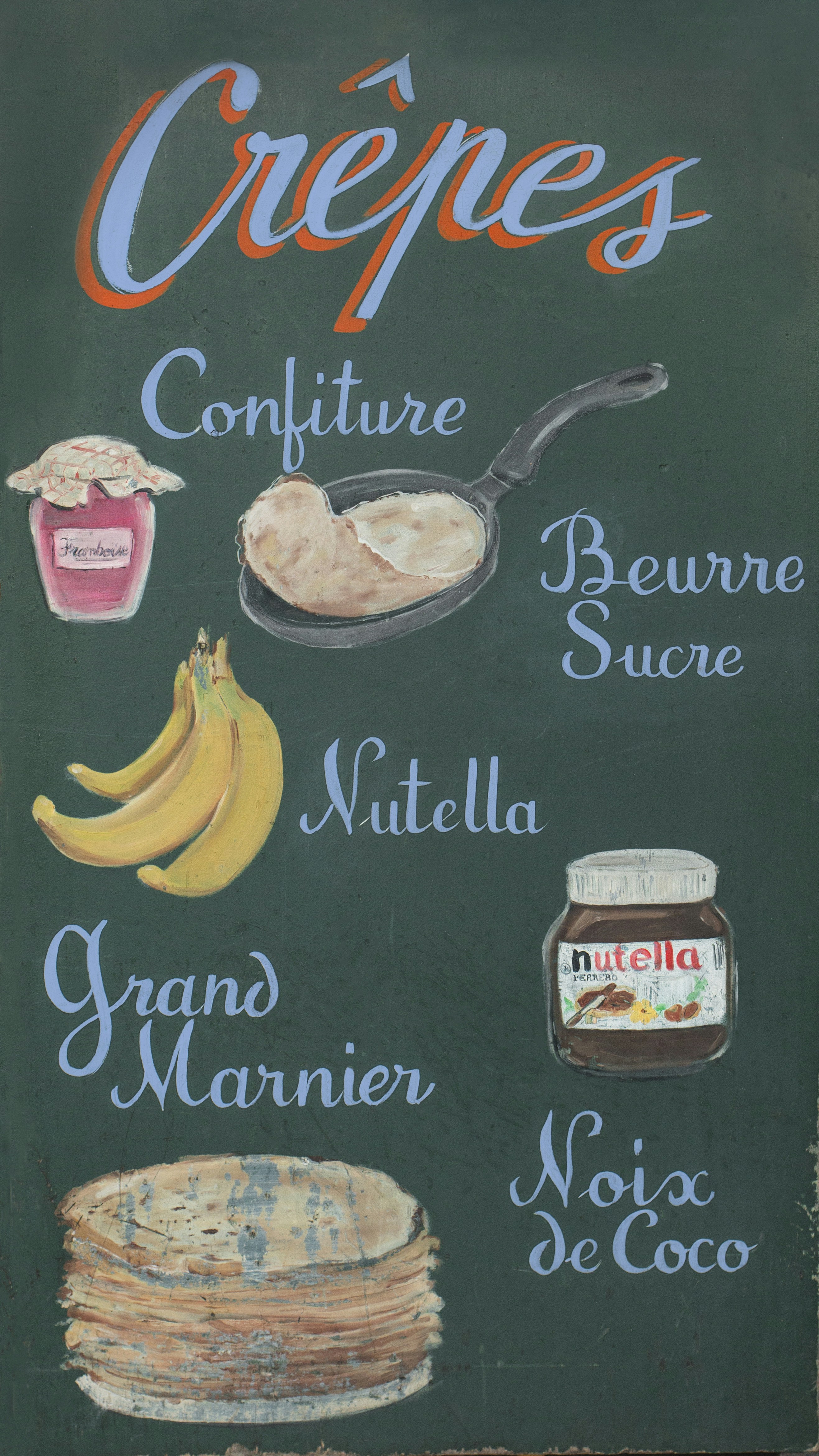 Crepe Palette on a Chalkboard: Nutella, Bananas, and Coconut